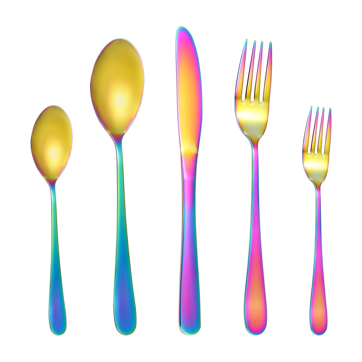 Rainbow Silverware Set for 4, MDEALY 20 Piece Modern Flatware Utensil ...