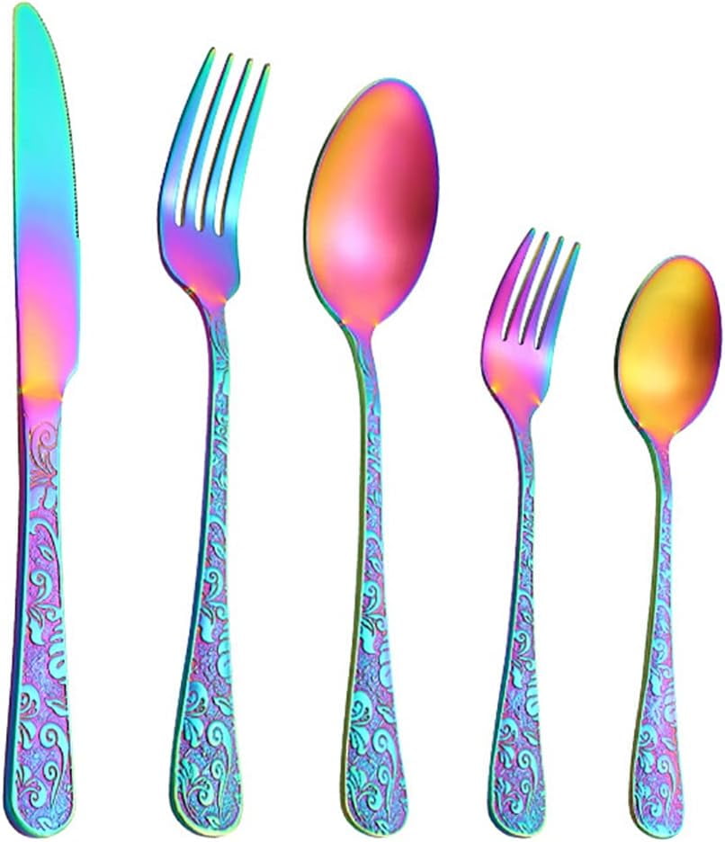 Rainbow Silverware Set 40 Piece Premium Stainless Steel Flatware Set ...