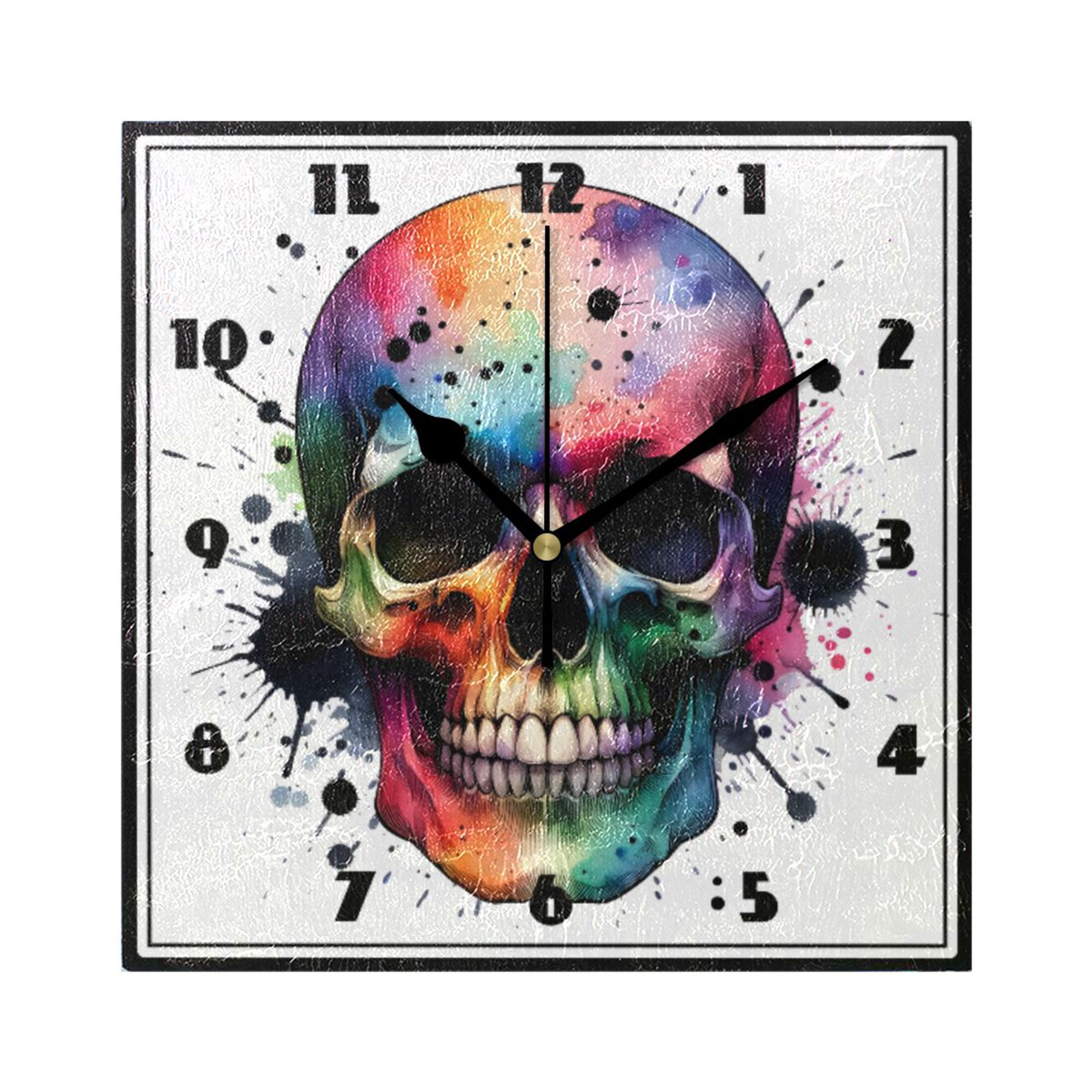Rainbow Skull Head Wall Clock 7.78" Non-Ticking Silent Battery Operated ...