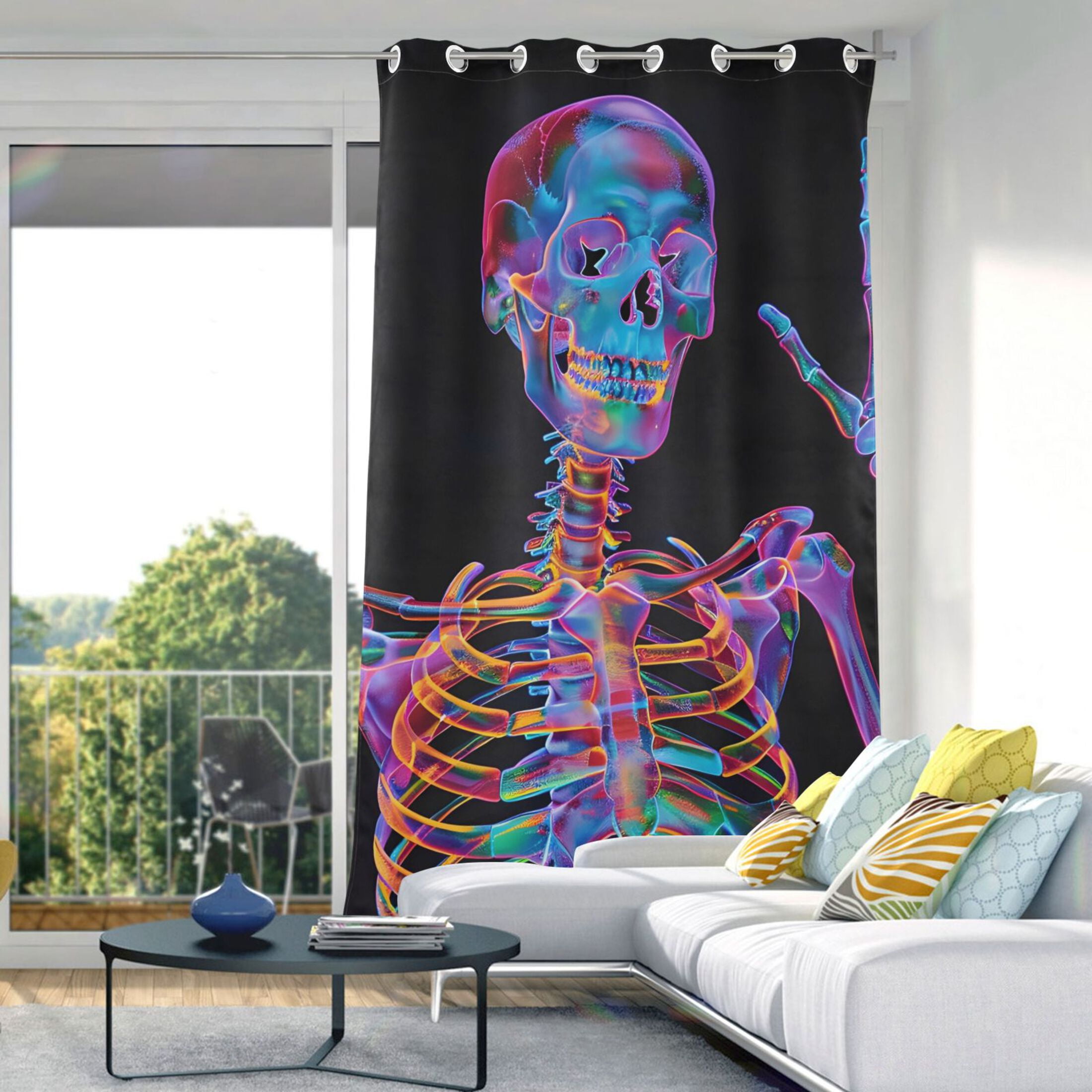 Rainbow Skull Skeleton Blackout Curtains W82 x L52 1 Panel Window Curtain for Bedroom Living ...