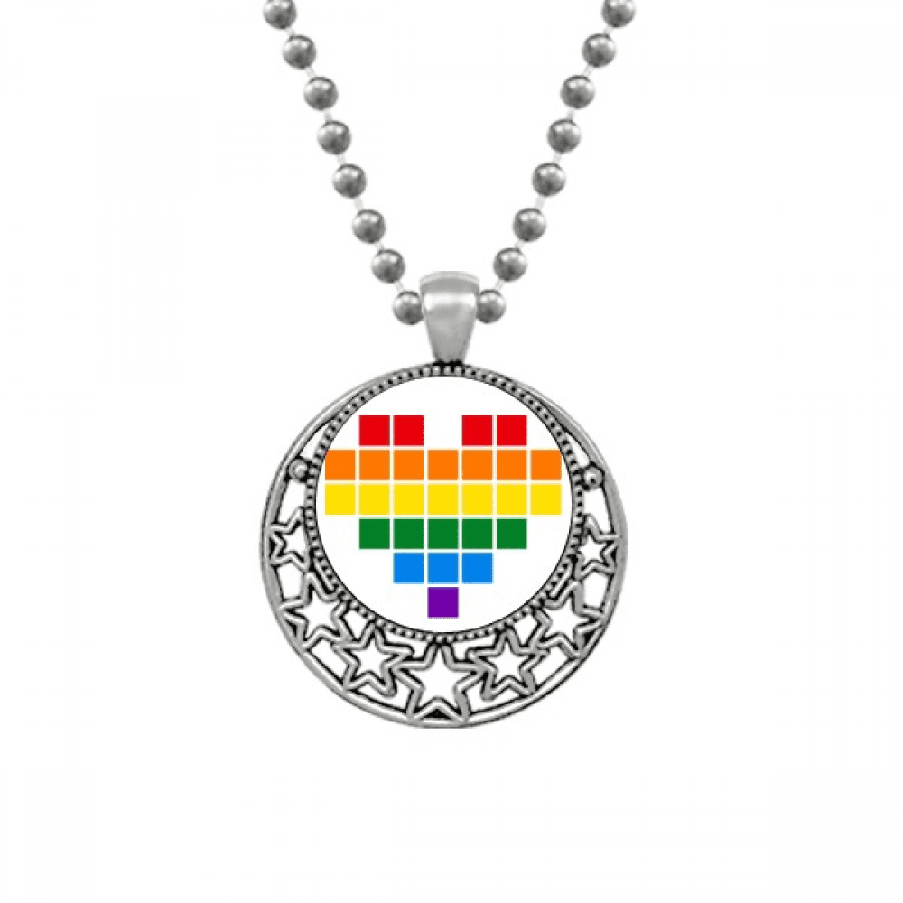 Rainbow Small Box Heart LGBT Necklaces Pendant Retro Moon Stars Jewelry ...