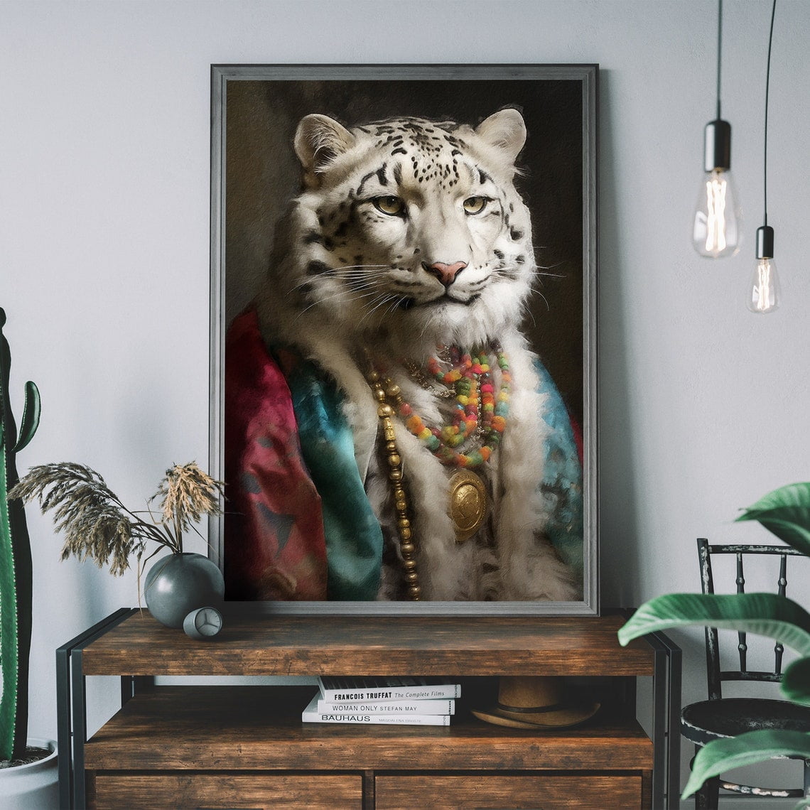Rainbow Snow Panther, Renaissance Animal Painting, Altered Art Print ...
