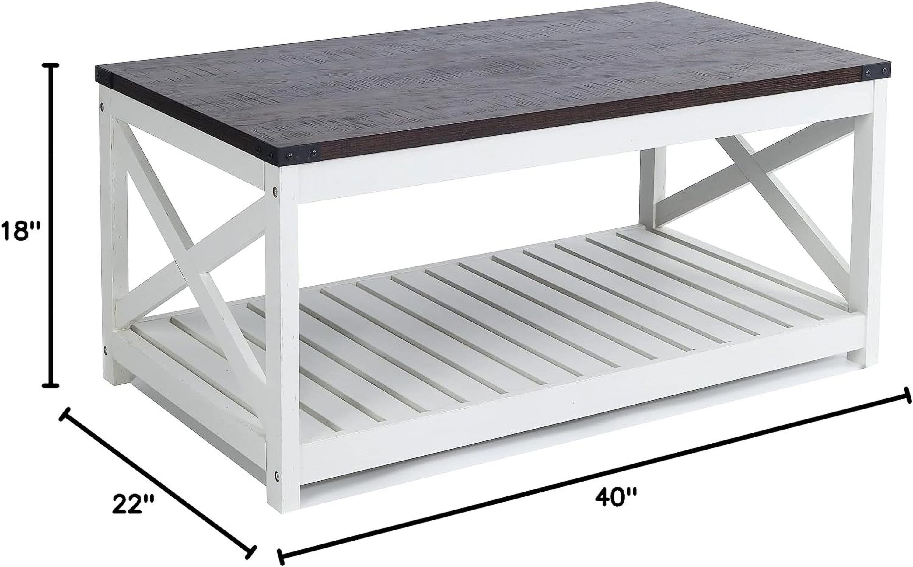 Rainbow Sophia Farmhouse Coffee Table with Slatted Shelf and Corner ...