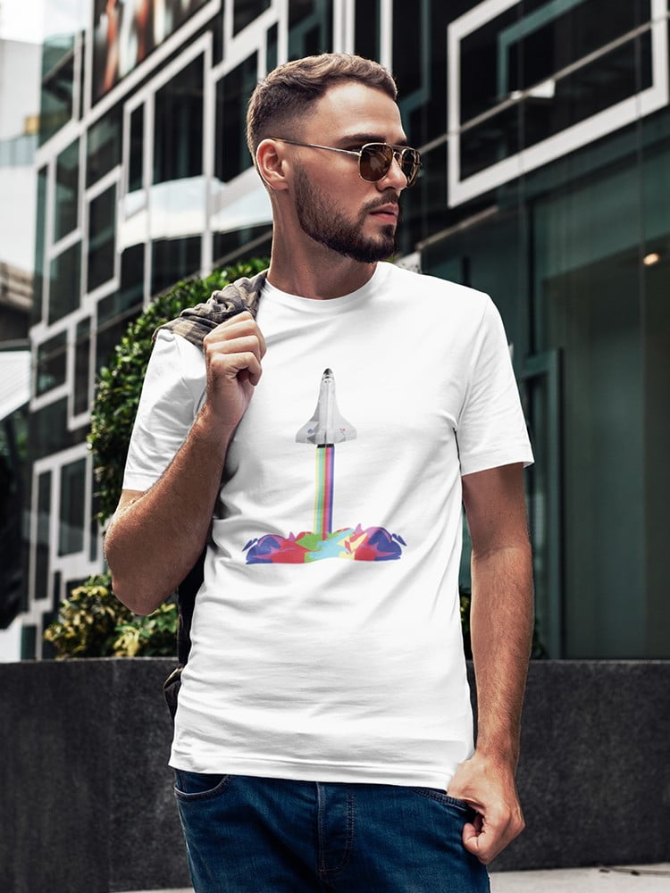 Rainbow Space Shuttle Vector Image Design Men White T-Shirt, Male Small ...
