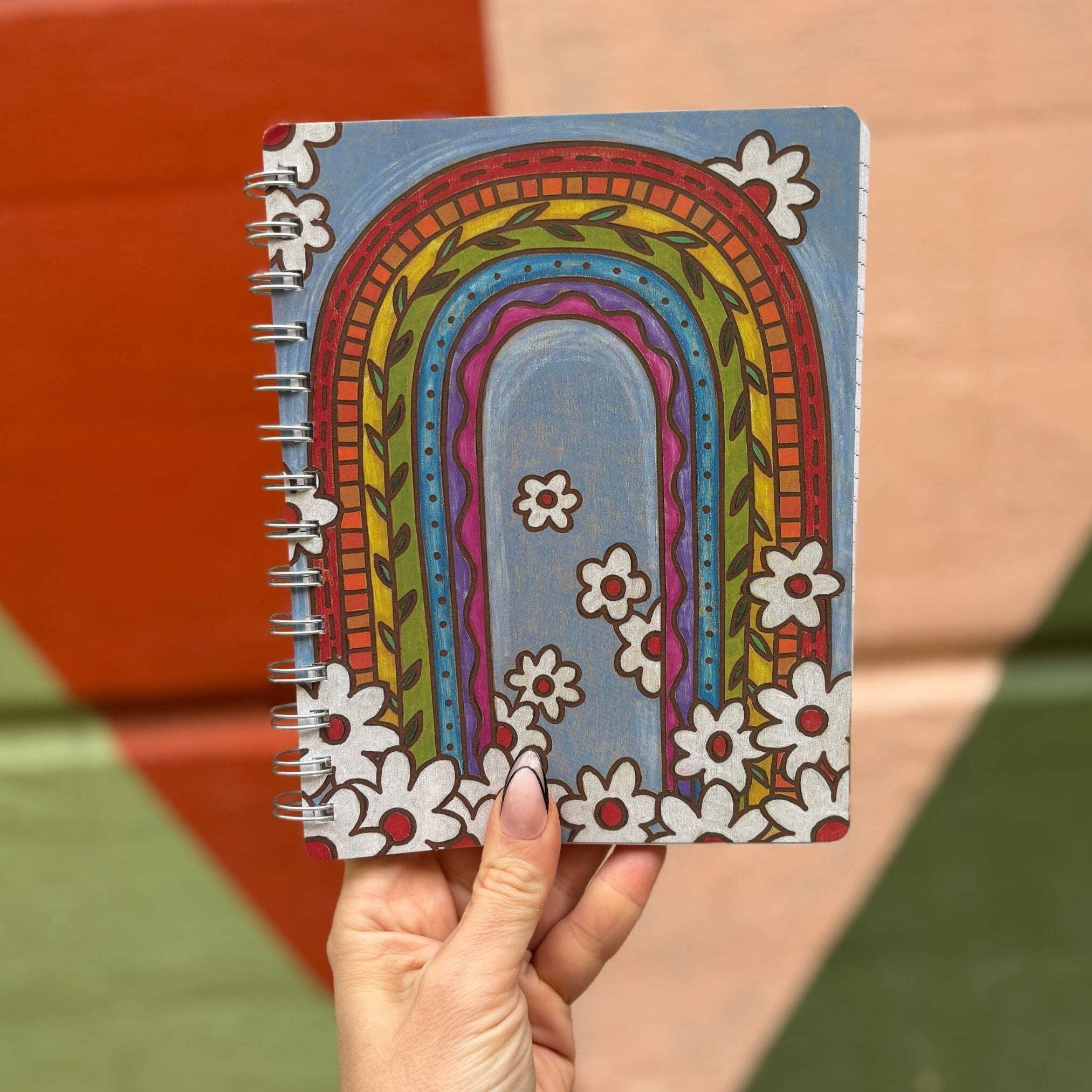 Rainbow Spiral Notebook | Double-sided 120 Lined Pages Wood Burned Art ...