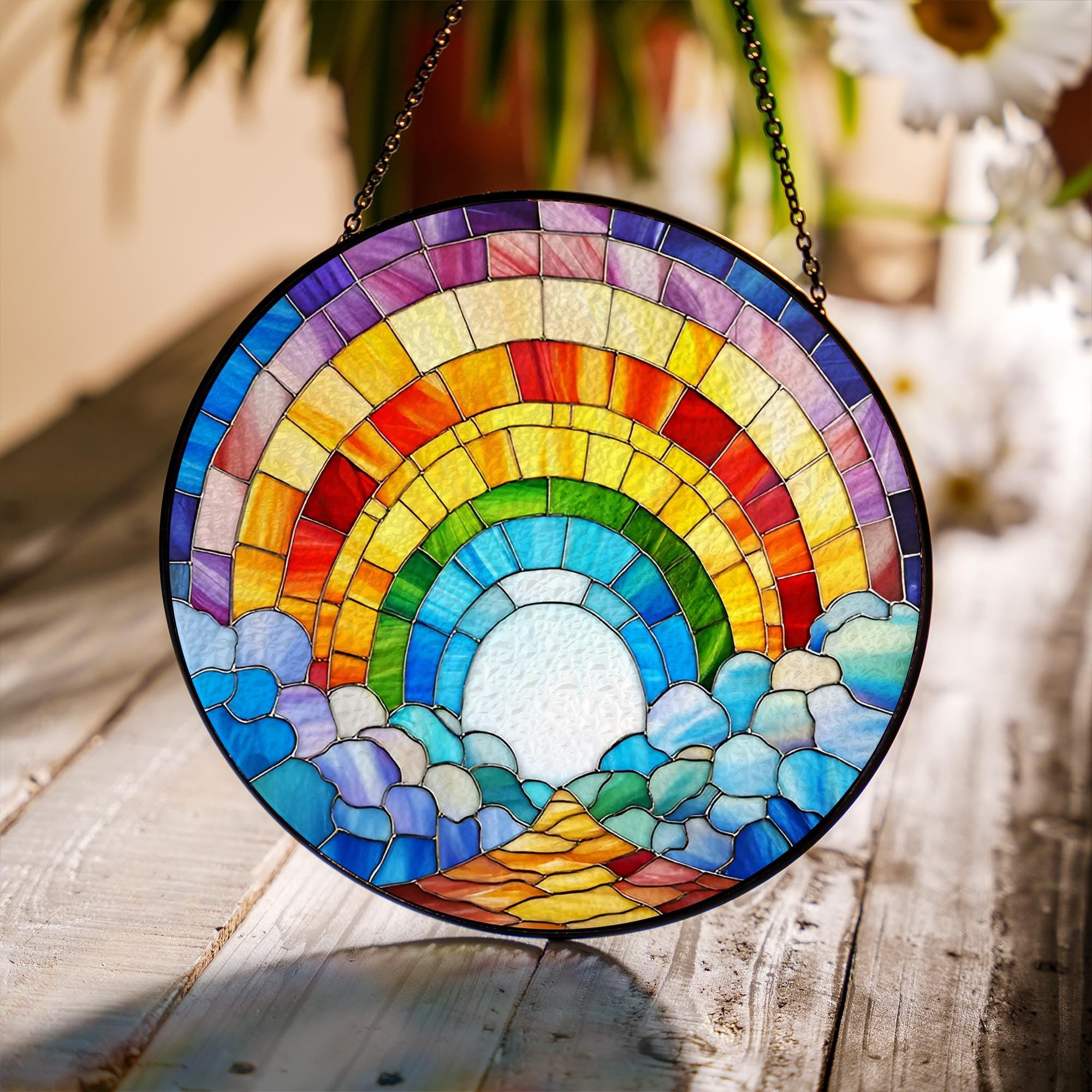Rainbow Spiral Stained Glass Suncatcher, Spiral Window Hanging Decor, Rainbow Light Catcher ...