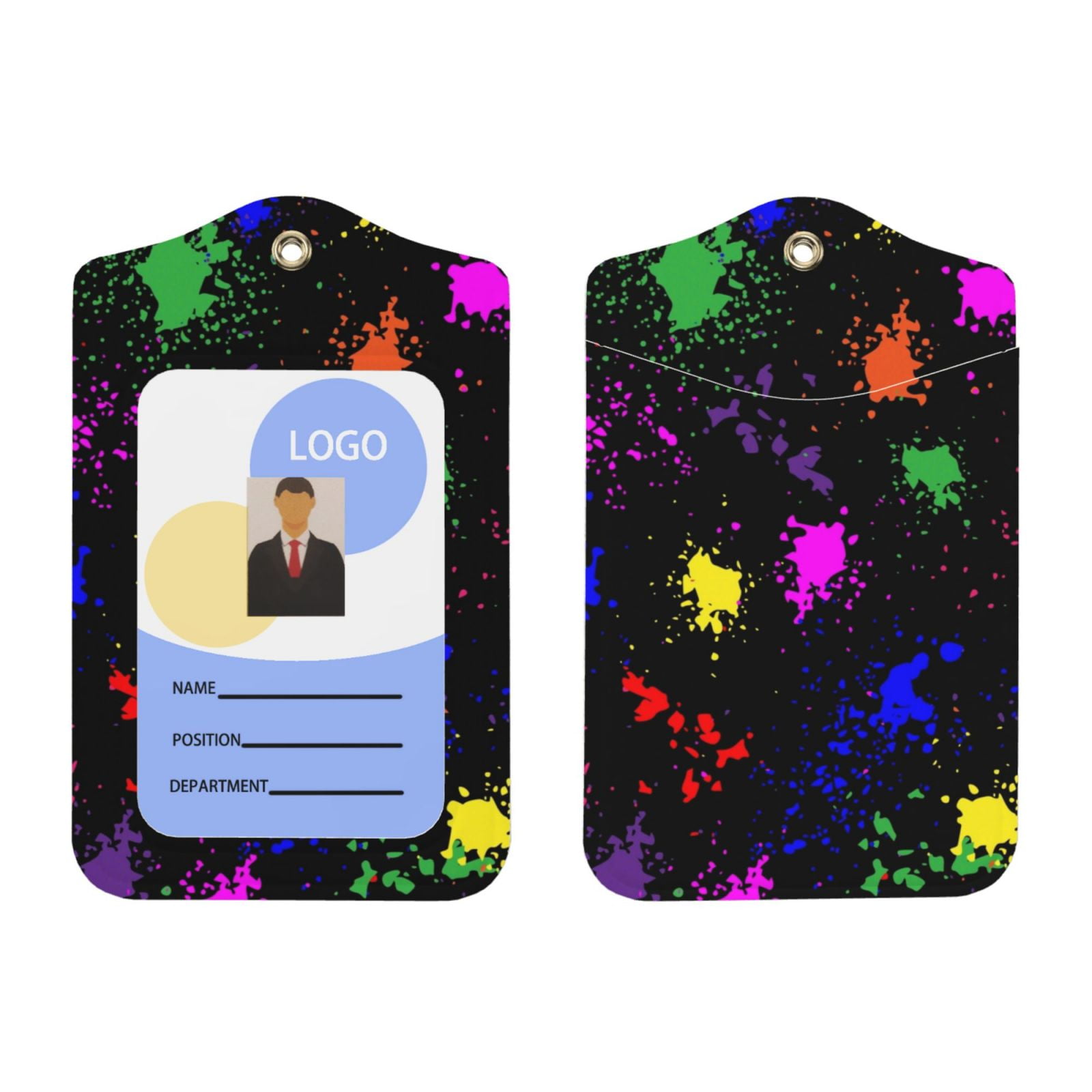 Rainbow Splatter Neon On Dark Id Card Badge Leather Holder Case ...