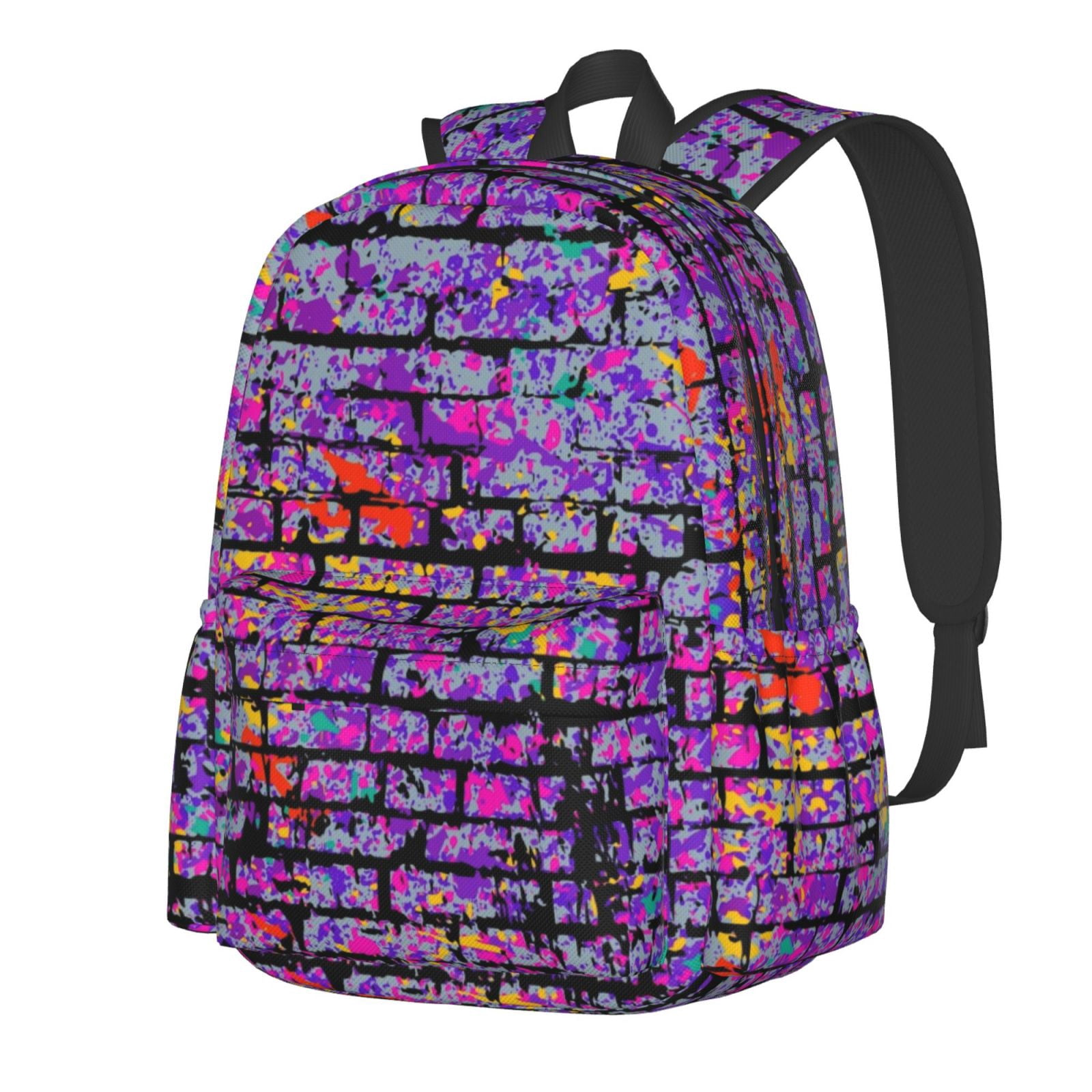Rainbow Splatter Neon on Dark Backpack for Men Women Laptop Backpack ...