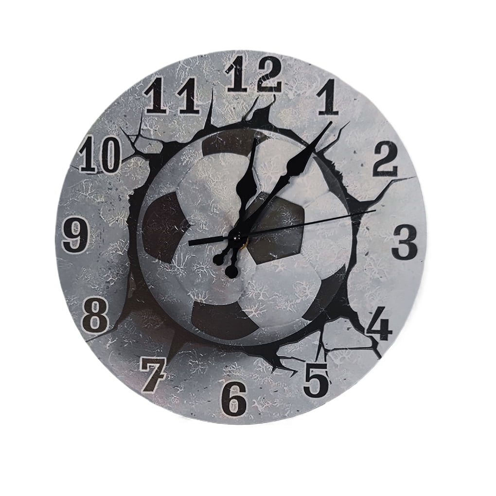 Rainbow Sport Football Ball Print Round Acrylic Wall Clock Silent Non ...