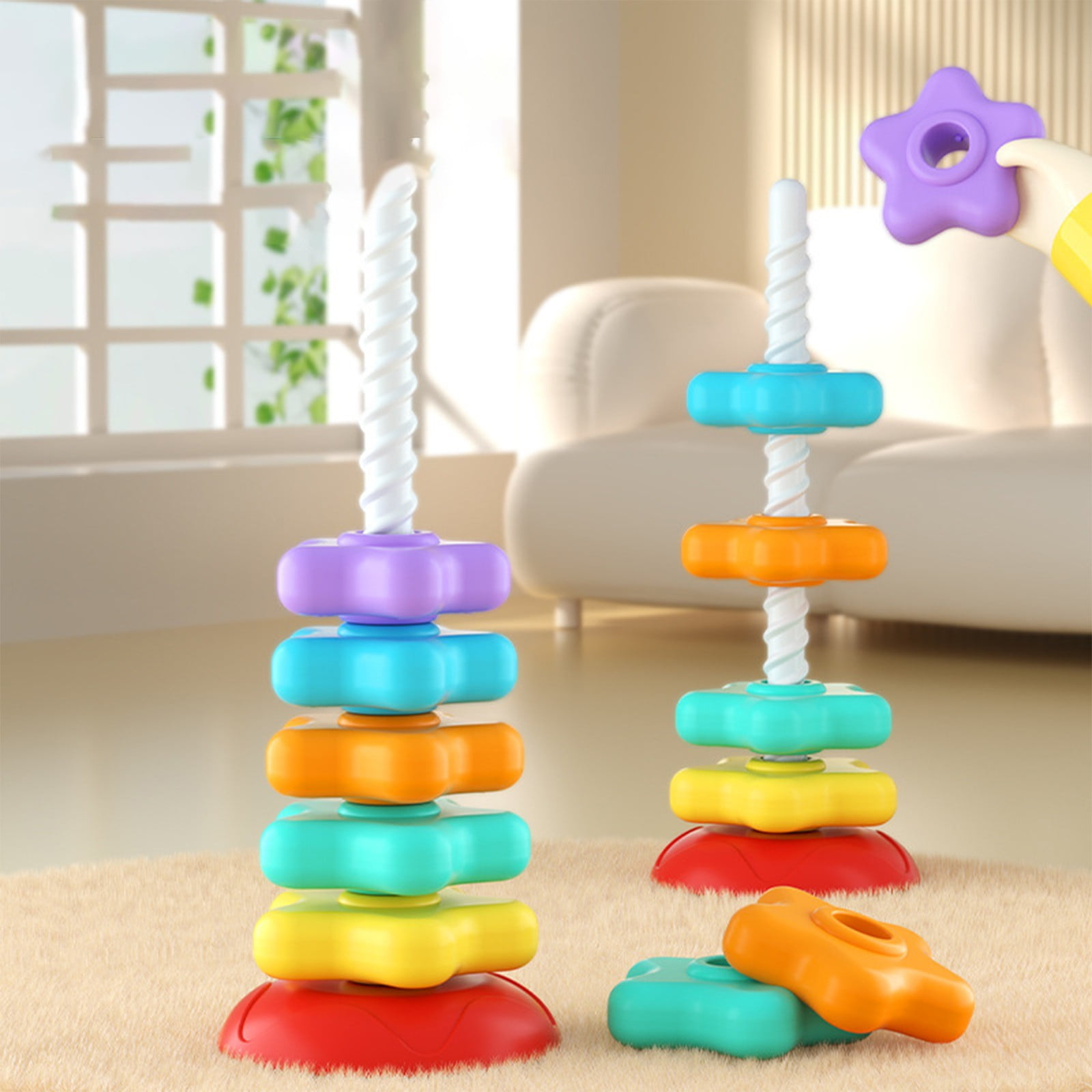 Rainbow Stacking Rings Tower with Rotating Base, Baby Developmental Toy ...