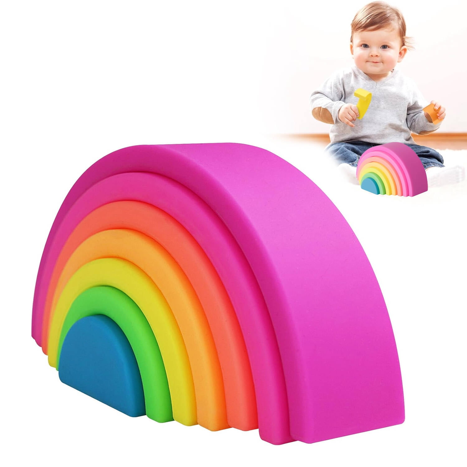 Rainbow Stacking Toys, Silicone Stacker for Toddlers, Montessori ...