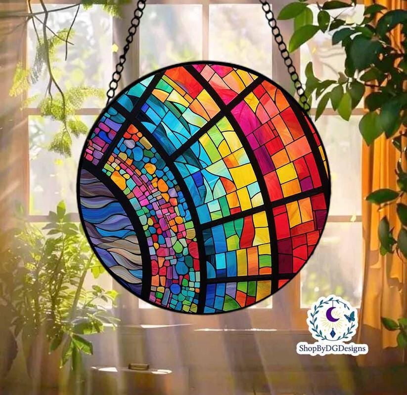 Rainbow Stained Glass Suncatcher, LGBT Pride Flag Window Art, Colorful ...