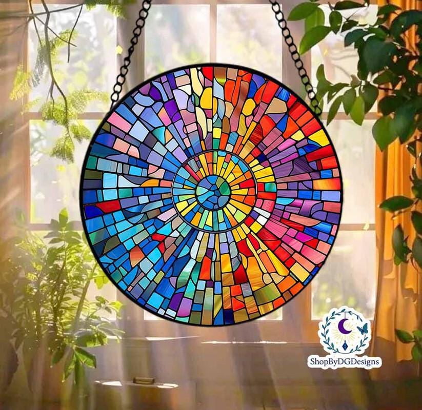 Rainbow Stained Glass Suncatcher, LGBT Pride Flag Window Art, Colorful ...