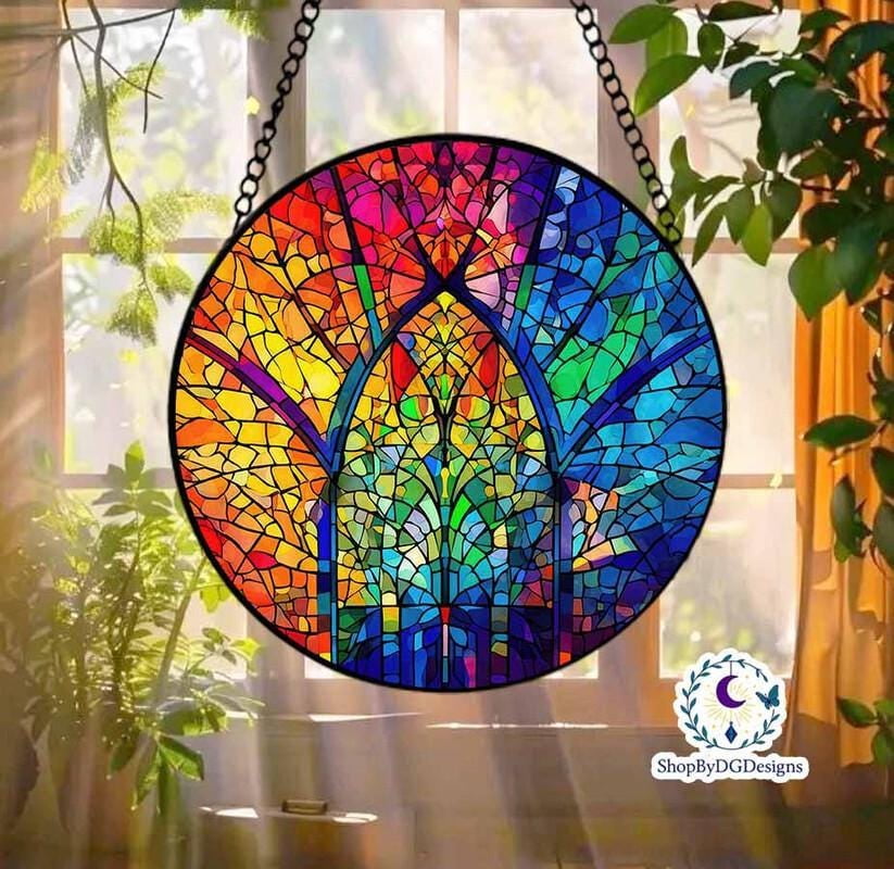 Rainbow Stained Glass Suncatcher, Pride Flag Window Art, Colorful LGBT ...