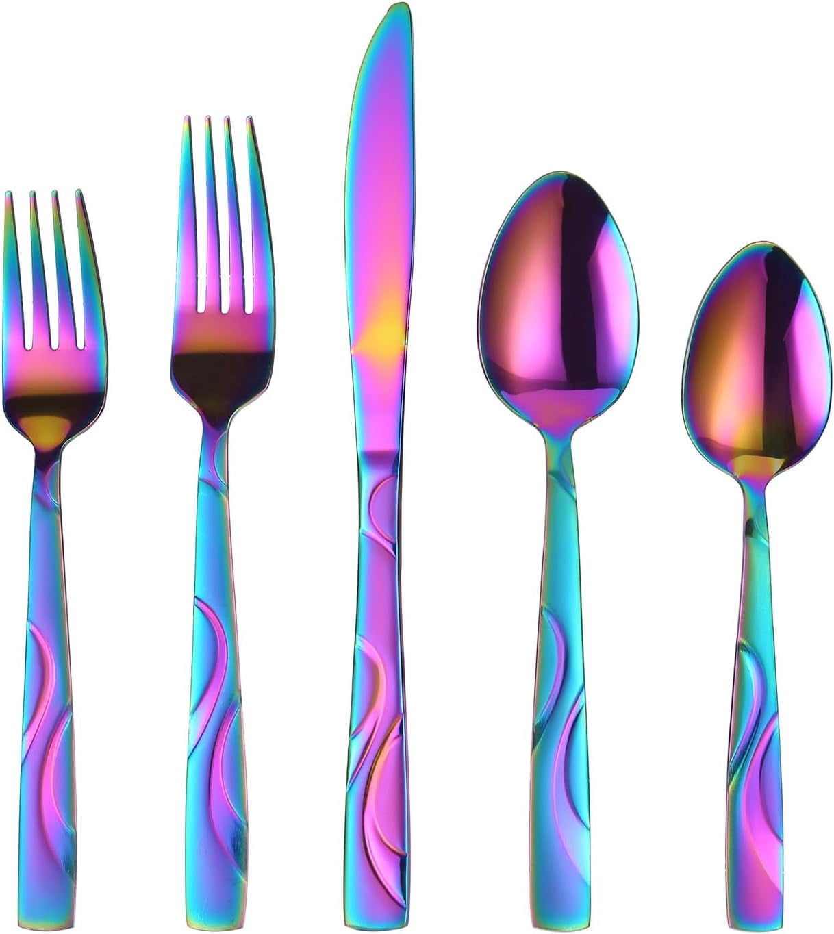 Rainbow Stainless Steel Flatware Set for 8, Ergonomic Silverware Set ...