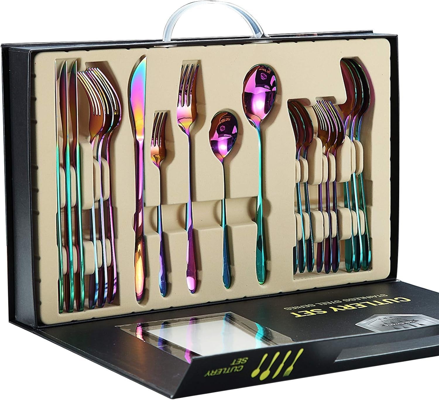 Rainbow Stainless Steel Silverware Set 20 Piece, Colored Flatware Set ...