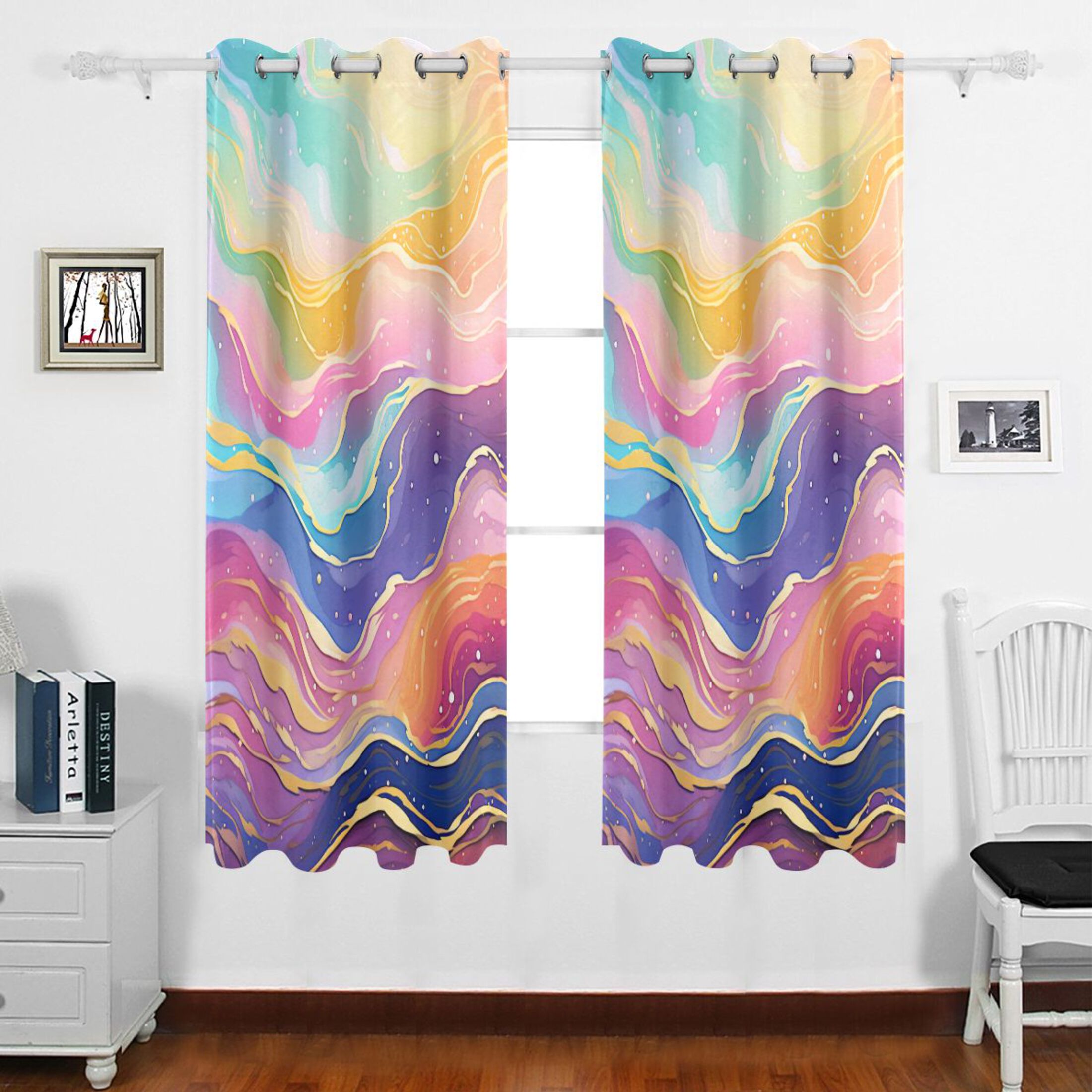 Rainbow Starry Sky Grommet Blackout Curtains Thermal Insulated Window ...