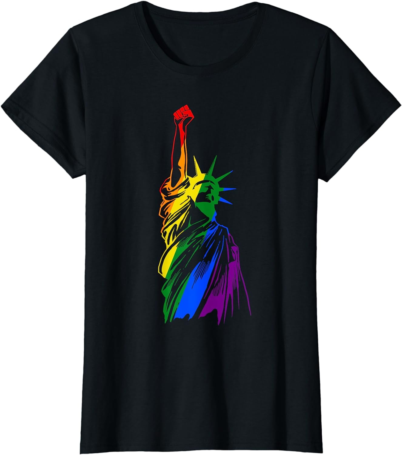 Rainbow Statue Of Liberty With Raised Fist LGBT Pride Ally T-Shirt ...