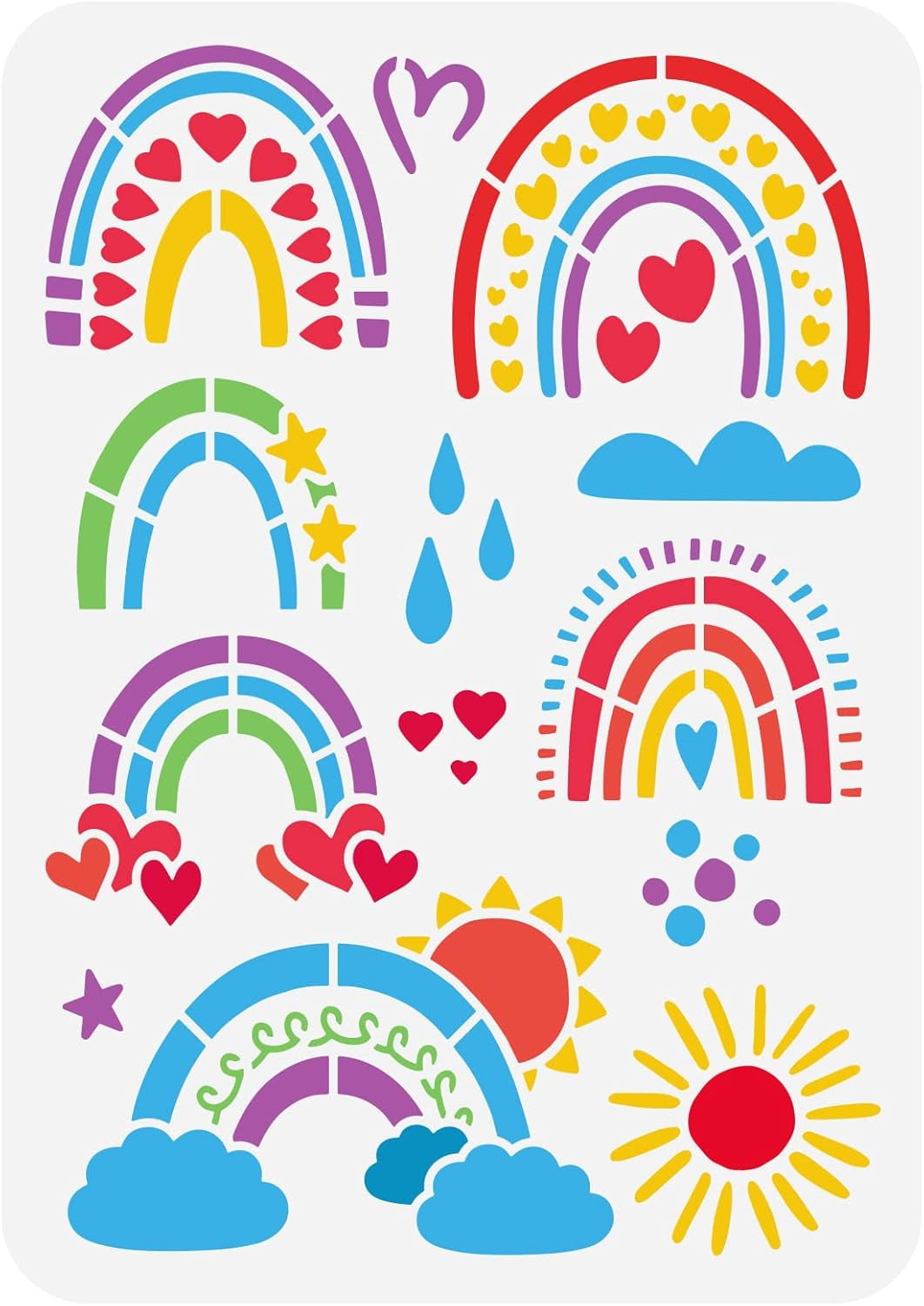 Rainbow Stencil 11.7x8.3inch Reusable Colorful Rainbow Stencil Cartoon ...