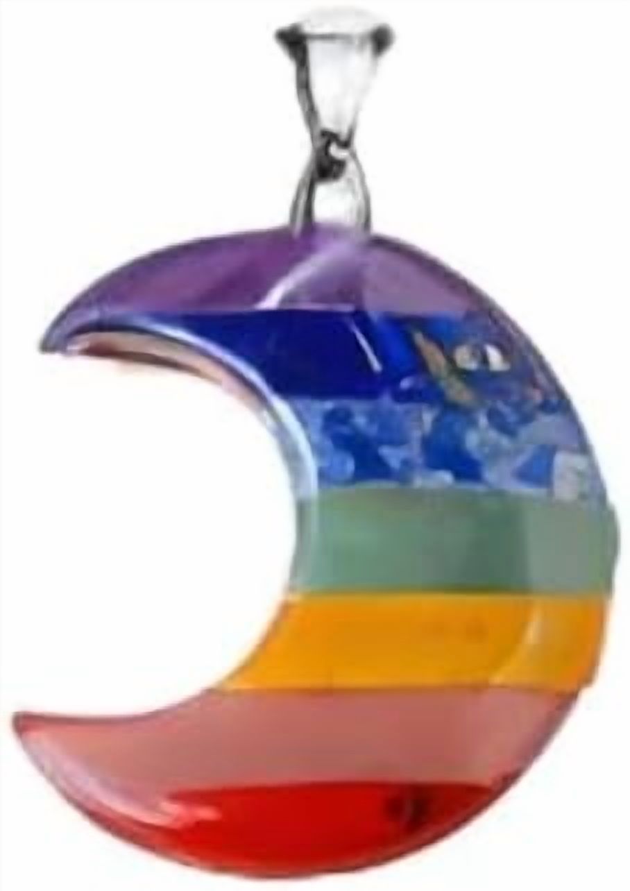 Rainbow Stone Crescent Moon Pendant Necklace - 7-Color Energy Stone ...