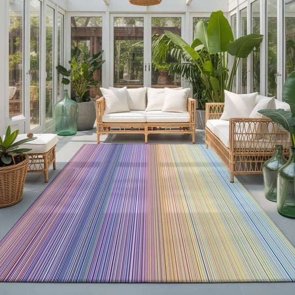 Rainbow Striations Washable Living Room Rugs 5'x7', Minimalist Retro ...