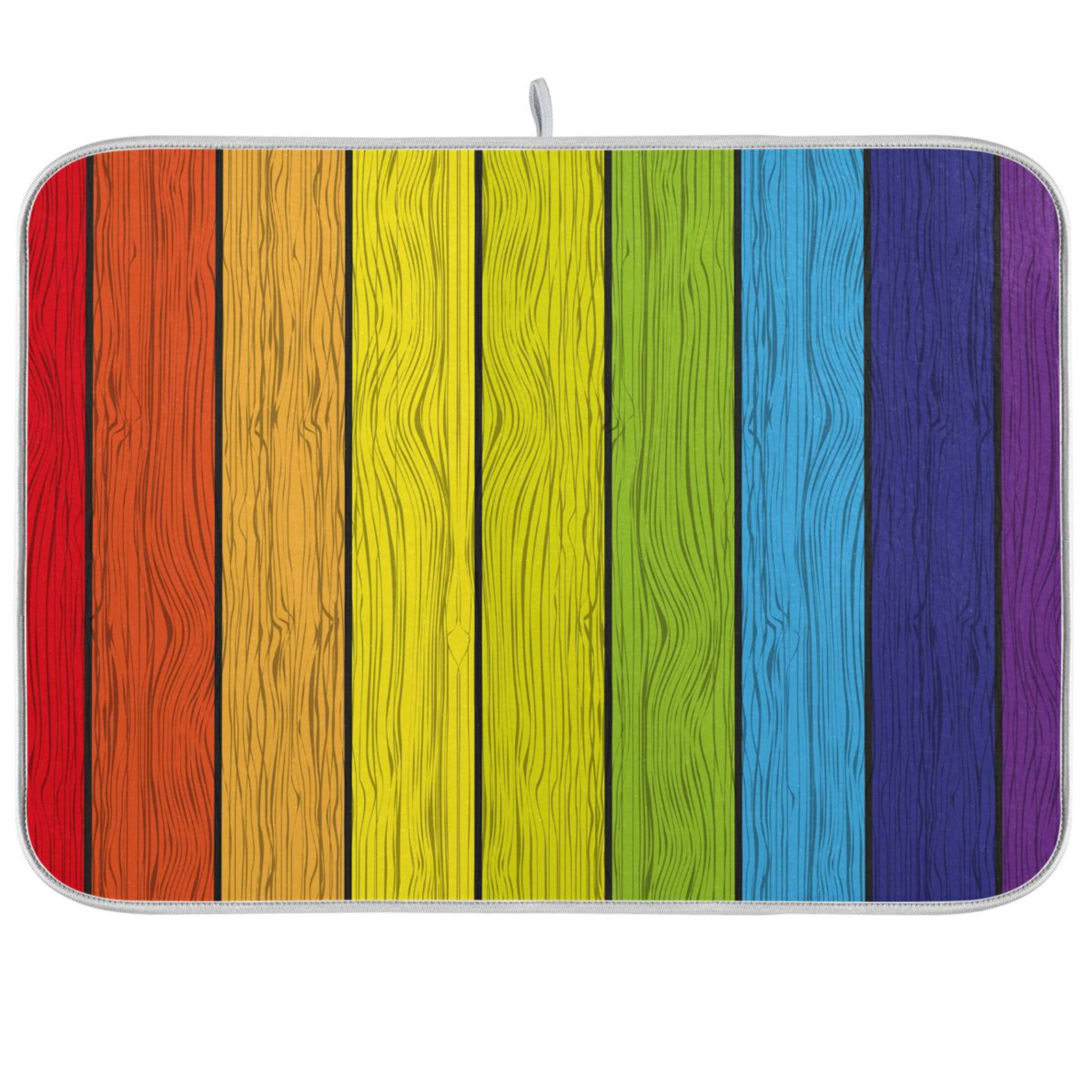 Rainbow Stripe Dish Drying Mat Microfiber Kitchen Mats Large Counter ...