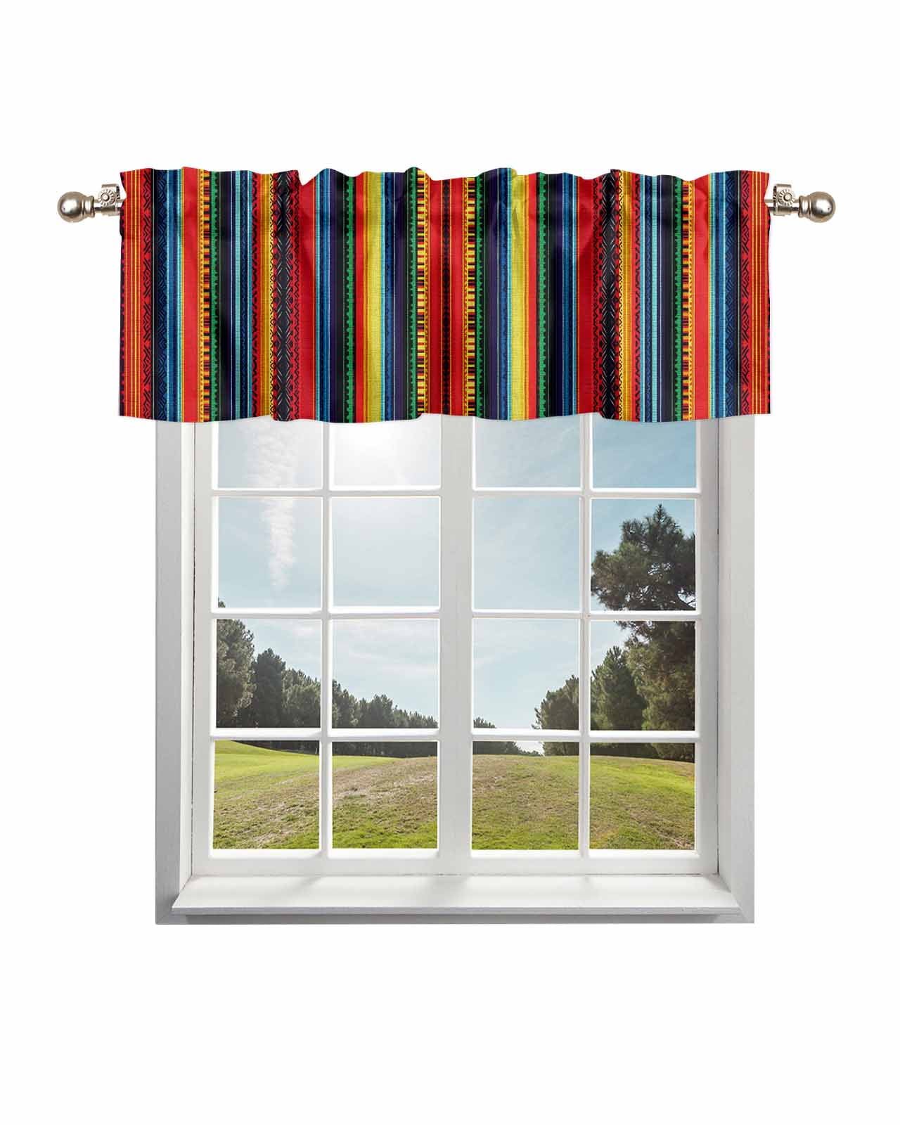 Rainbow Stripe Kitchen Curtain Valances for Windows Farmhouse Short ...