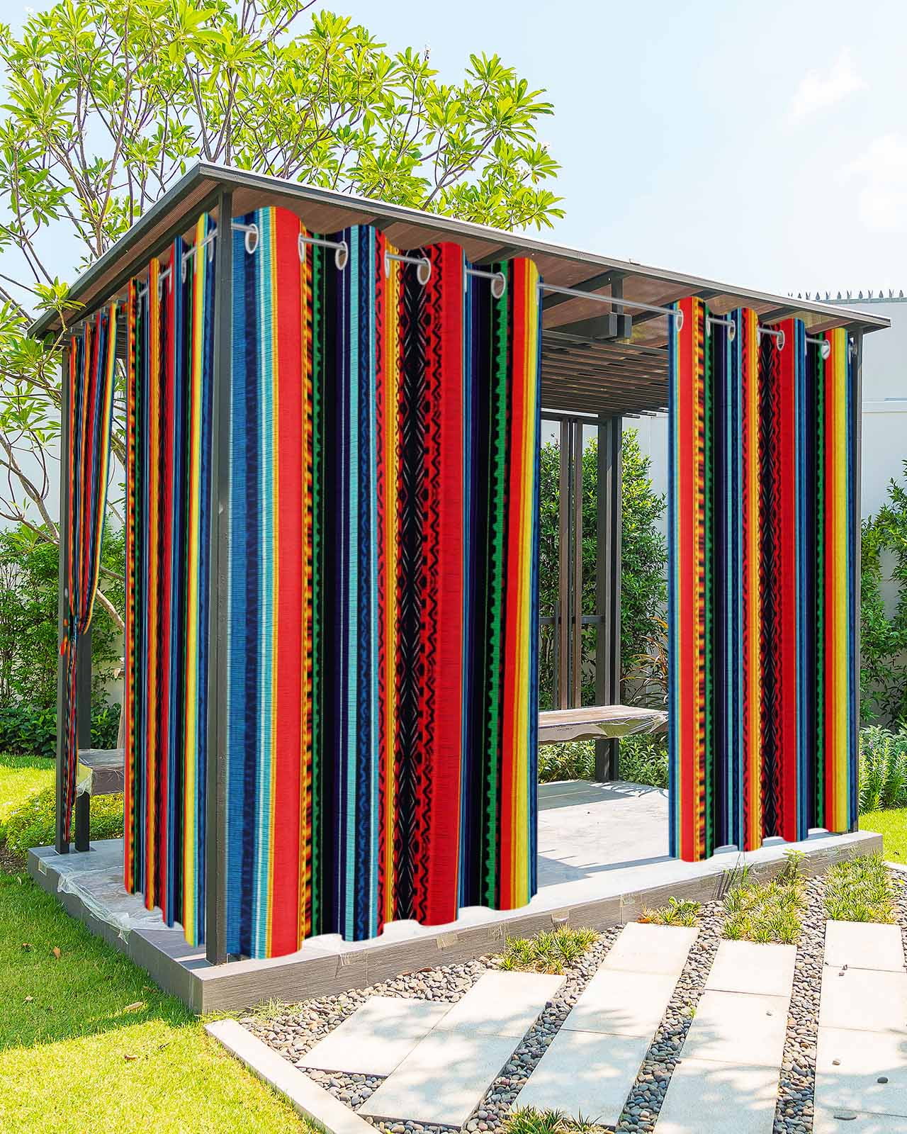 Rainbow Stripe Outdoor Curtains for Patio Waterproof, Boho Minimalist ...