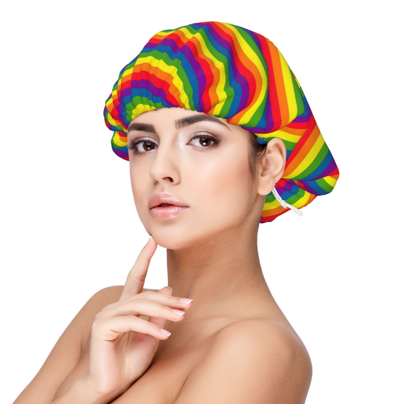 Rainbow Stripe Pattern Satin Bonnet Adjustable Hair Bonnet For Sleeping ...