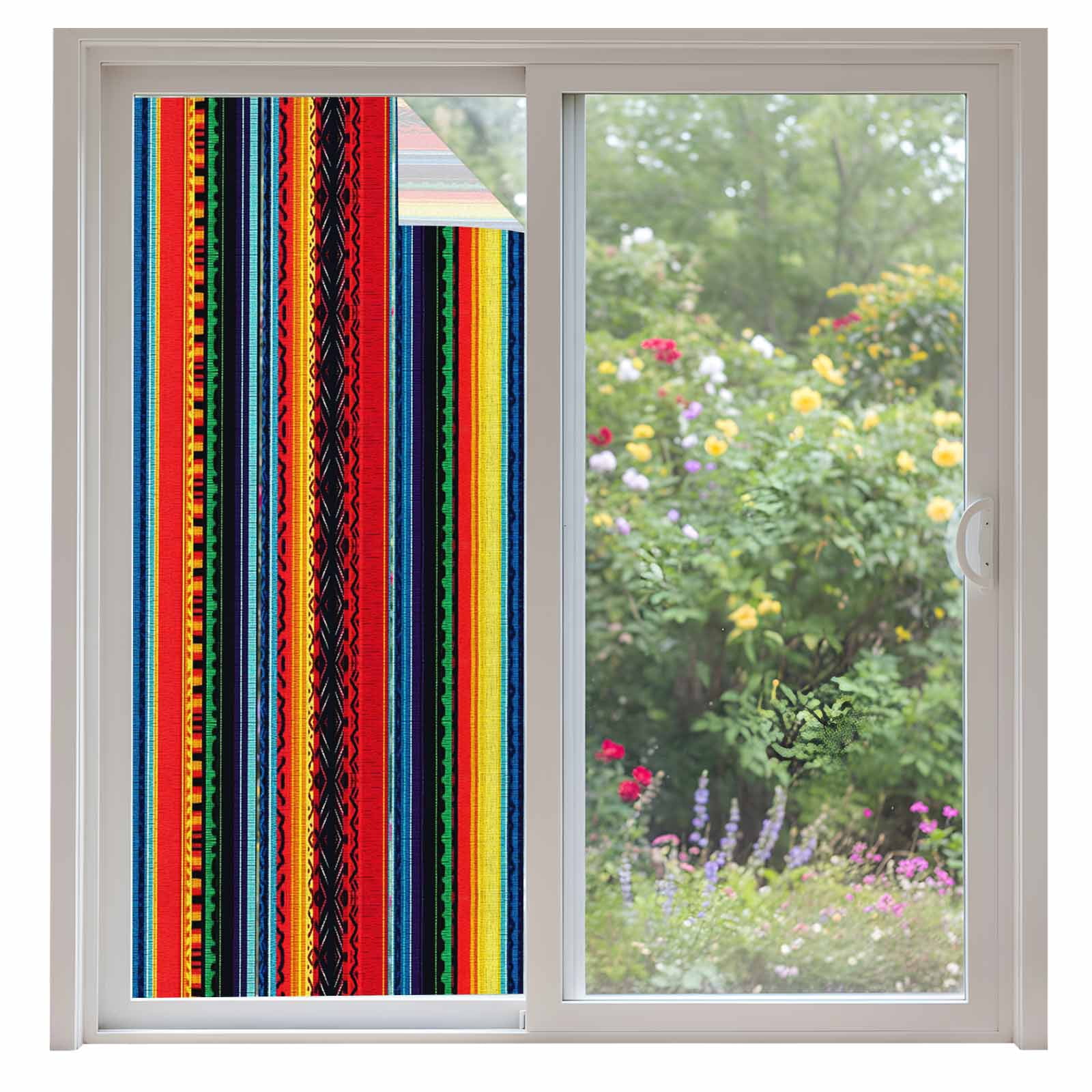 Rainbow Stripe Window Privacy Film, Boho Minimalist Geometric Line ...