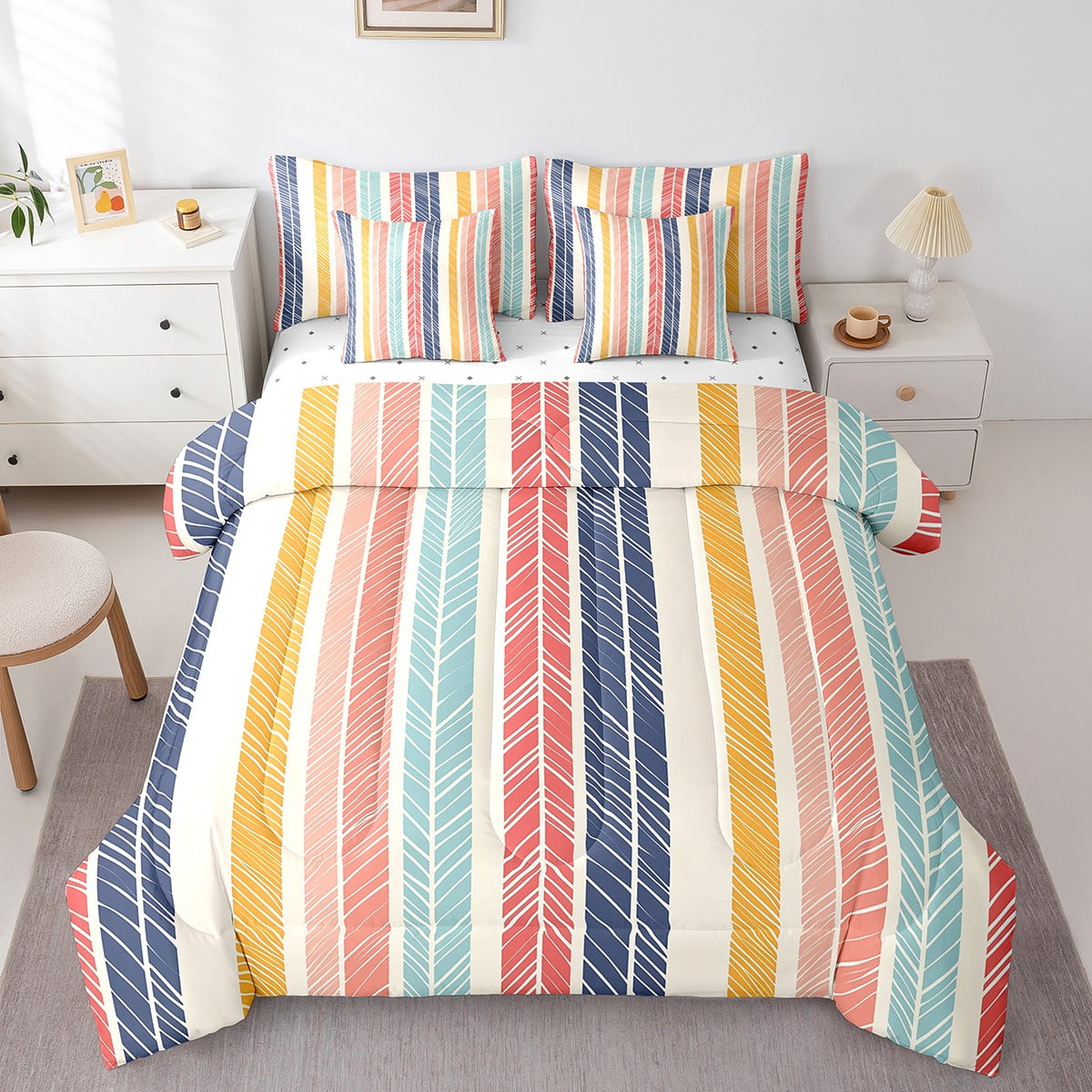 Rainbow Striped Bed in a Bag King Size Comforter Set 7 Pieces,Colorful Stripes Bedding Set ...