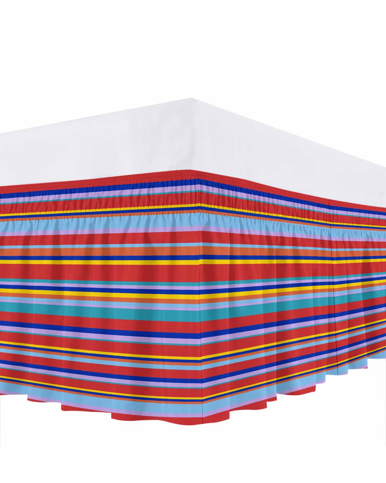 Rainbow Striped Bed Skirt King Size, Red Blue Yellow Geometric Abstract ...