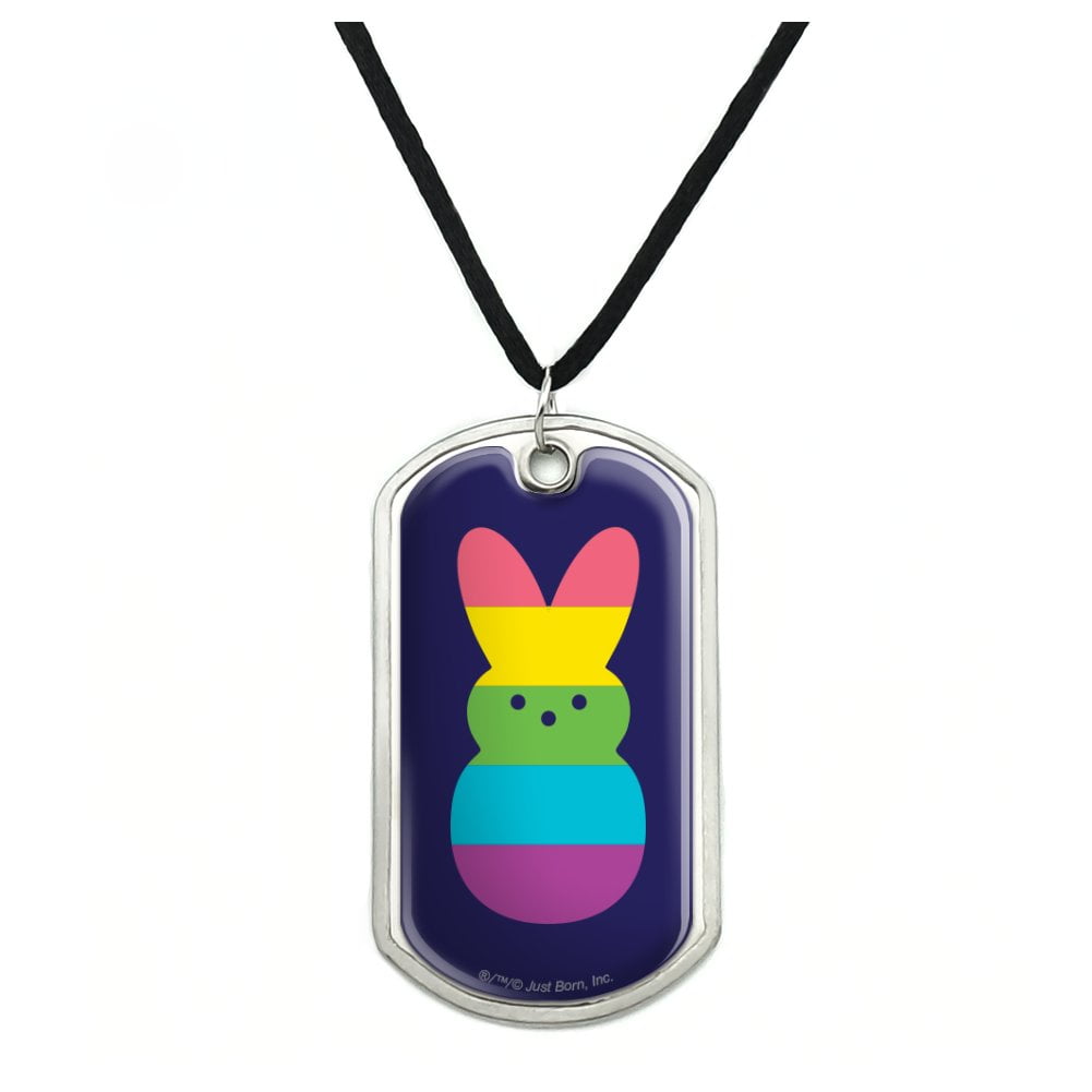 Rainbow Striped Bunny Peep Military Dog Tag Pendant Necklace with Cord ...