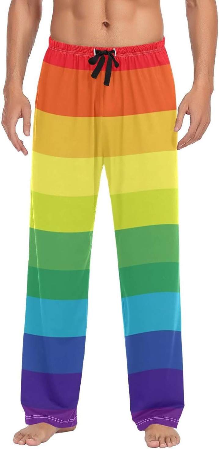 Rainbow Striped Ghost Pajama Pants, Men's Lounge Pants Light with ...