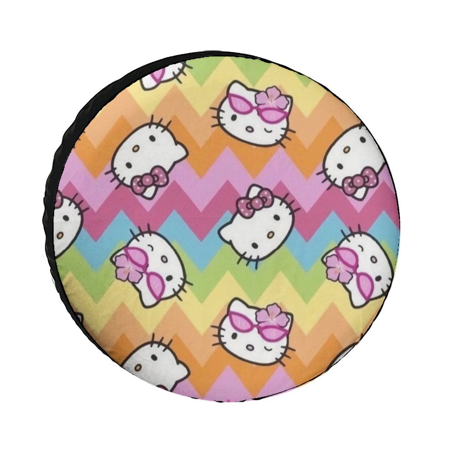 Rainbow Striped Hello Kitty Waterproof Oxford Tire Covers, Spare Wheel Automotive Weatherproof ...