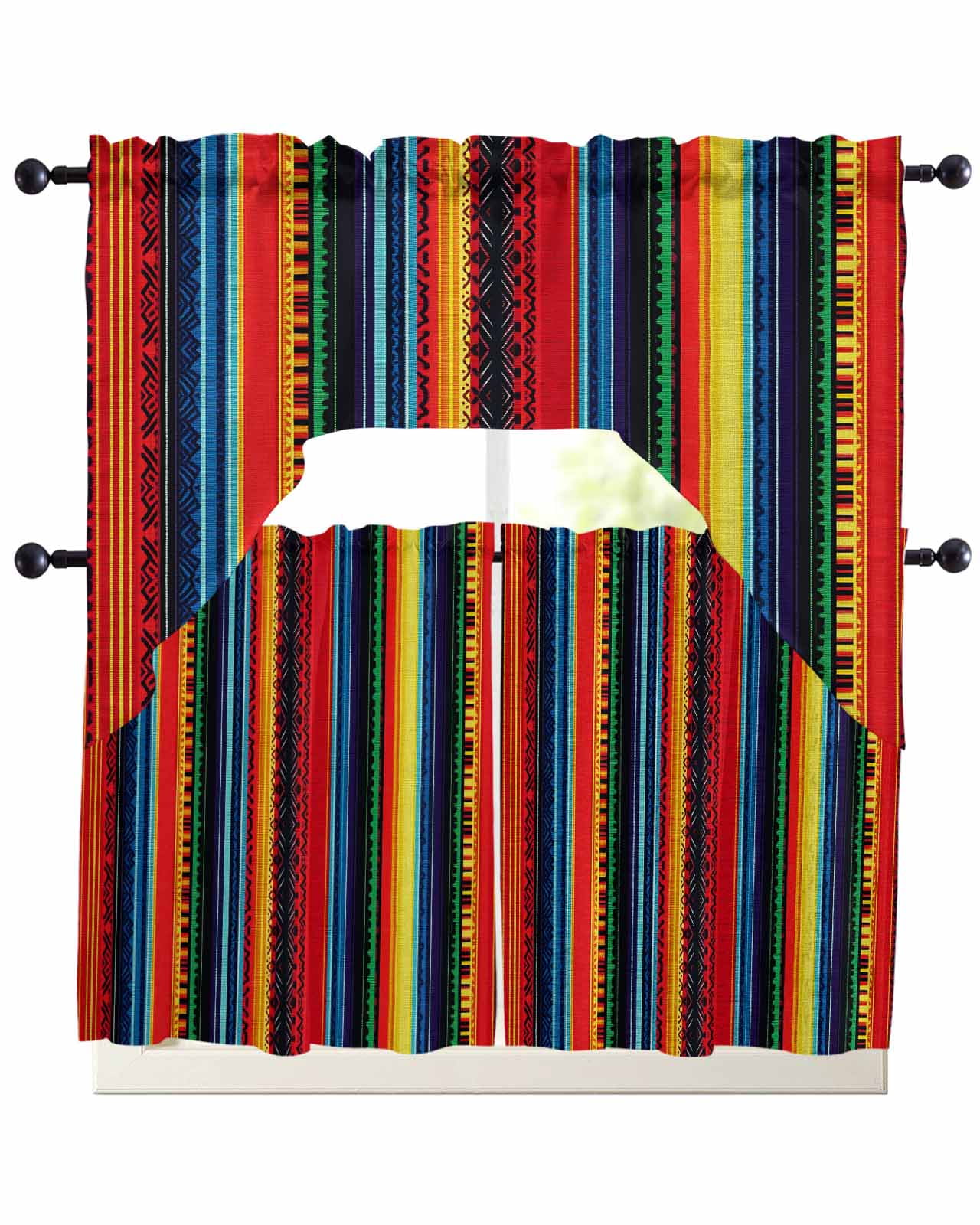 Rainbow Striped Kitchen Curtains Sets 36 Inch Length with Valance ...