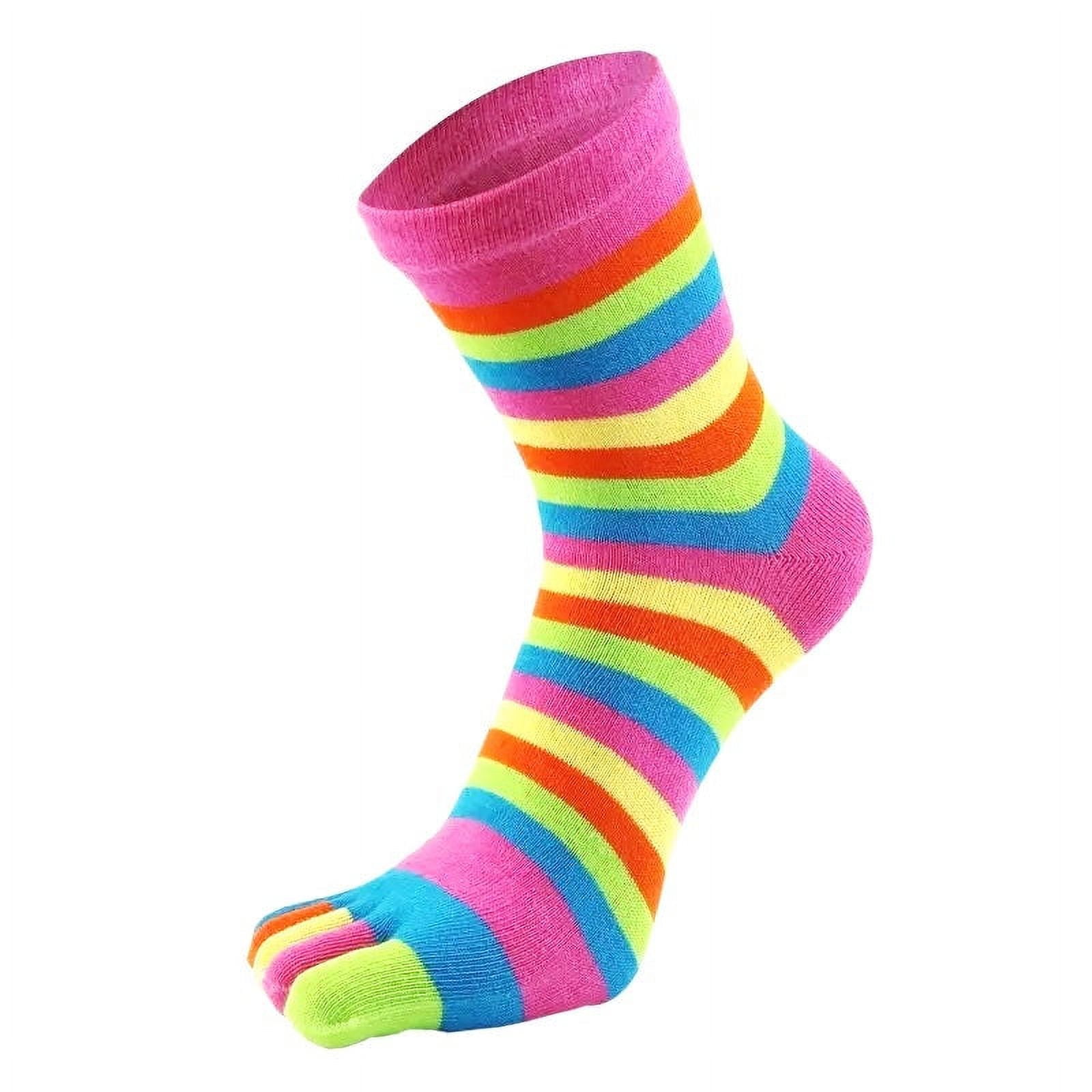 Rainbow Striped Pattern Toe Socks (Adult Medium - Women's Shoe Sizes 5 ...