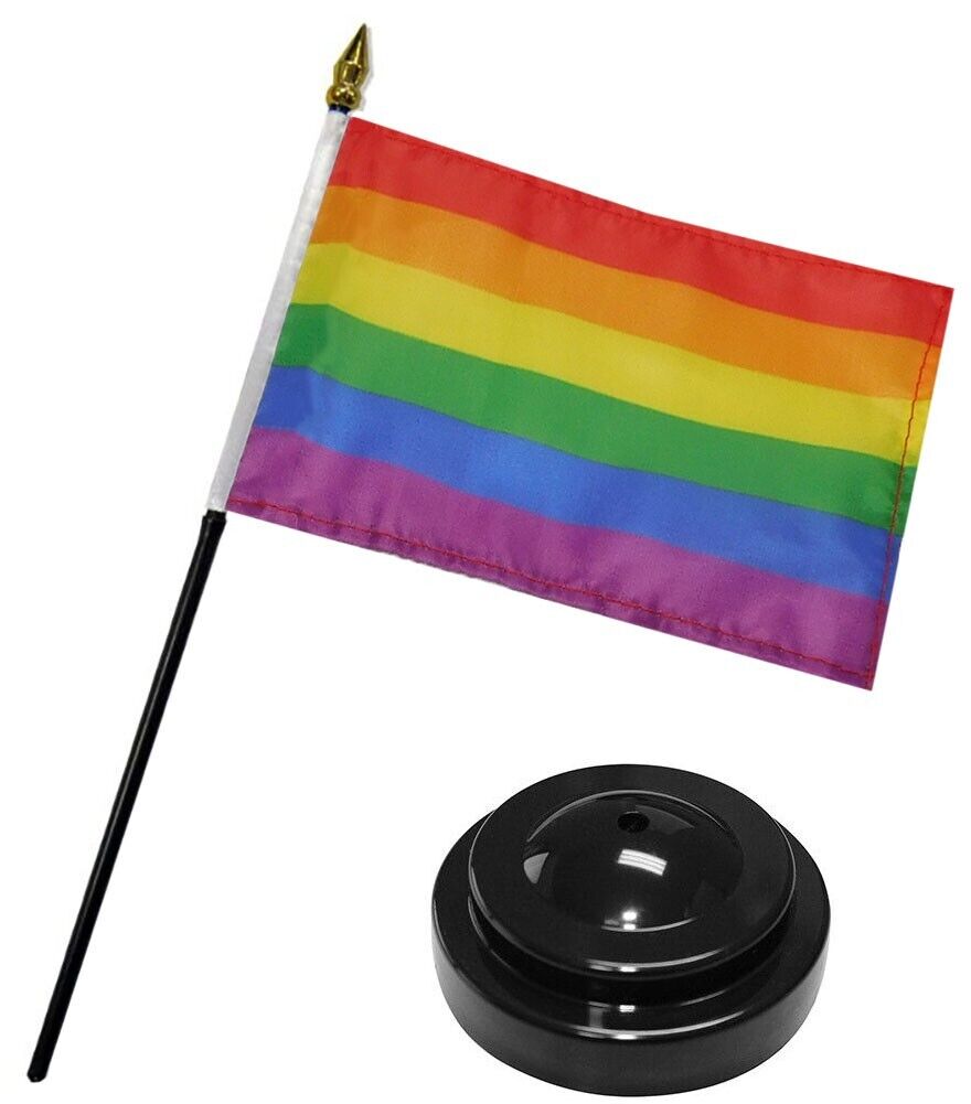 Rainbow Striped Pride LGBT 4"x6" Flag Desk Table Plastic Stick Black ...