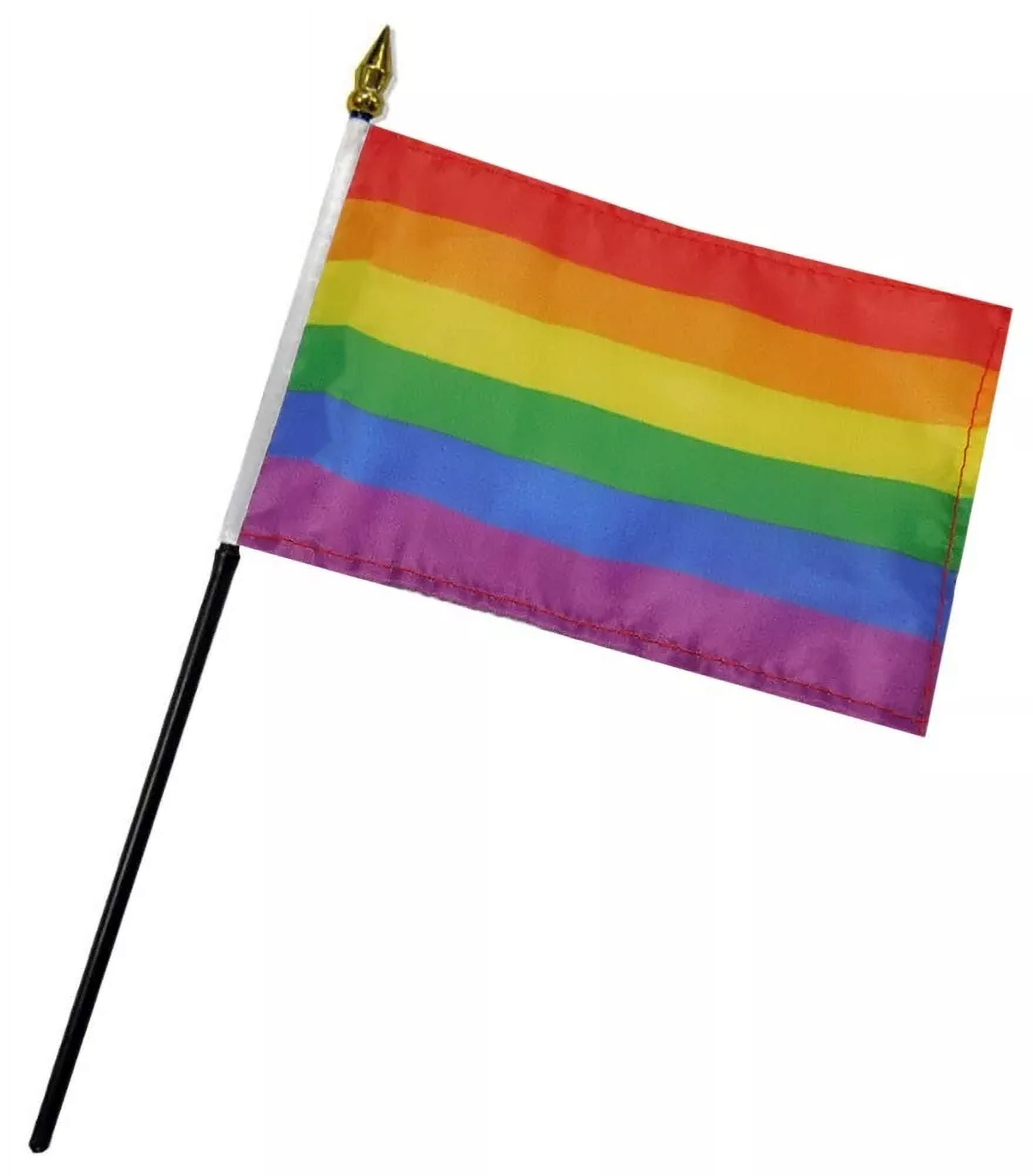 Rainbow Striped Pride LGBTQIA 4"x6" Flag Desk Table Plastic Stick Staff ...