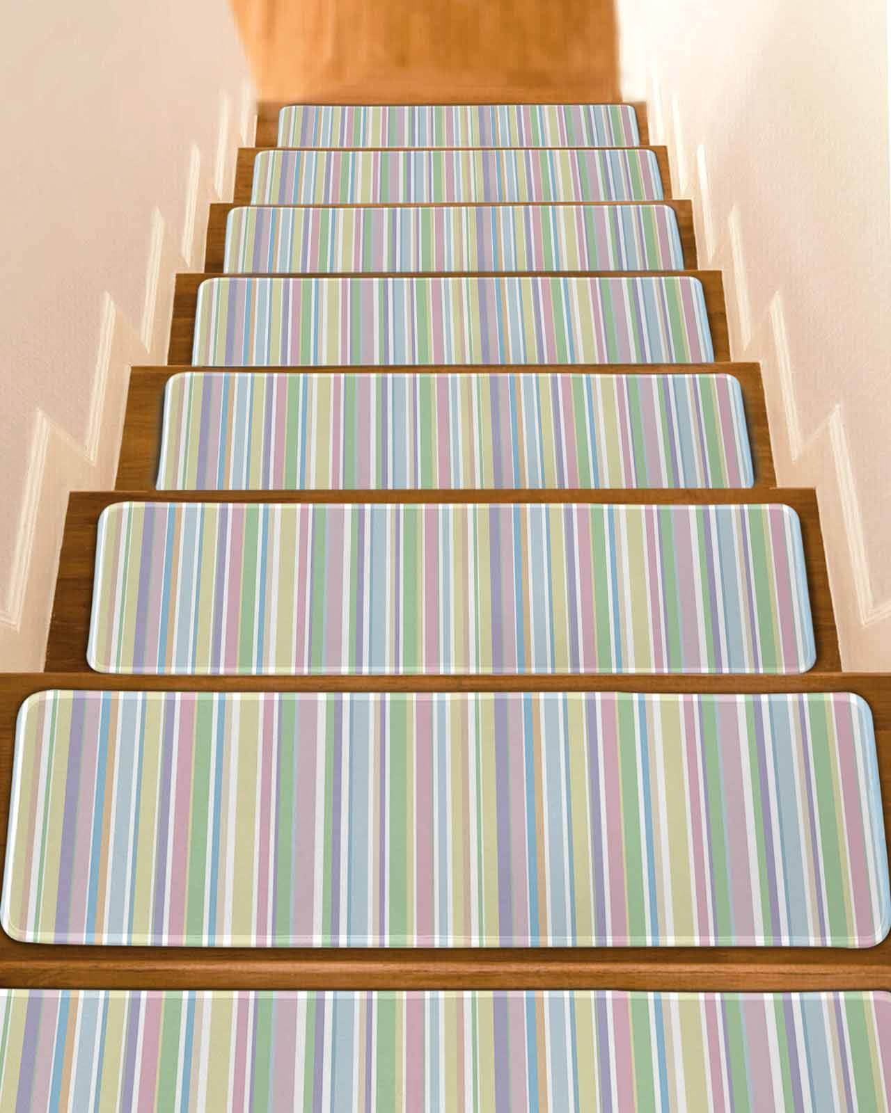 Rainbow Striped Stair Treads for Wooden Steps Indoor Runner Rug Carpet ...