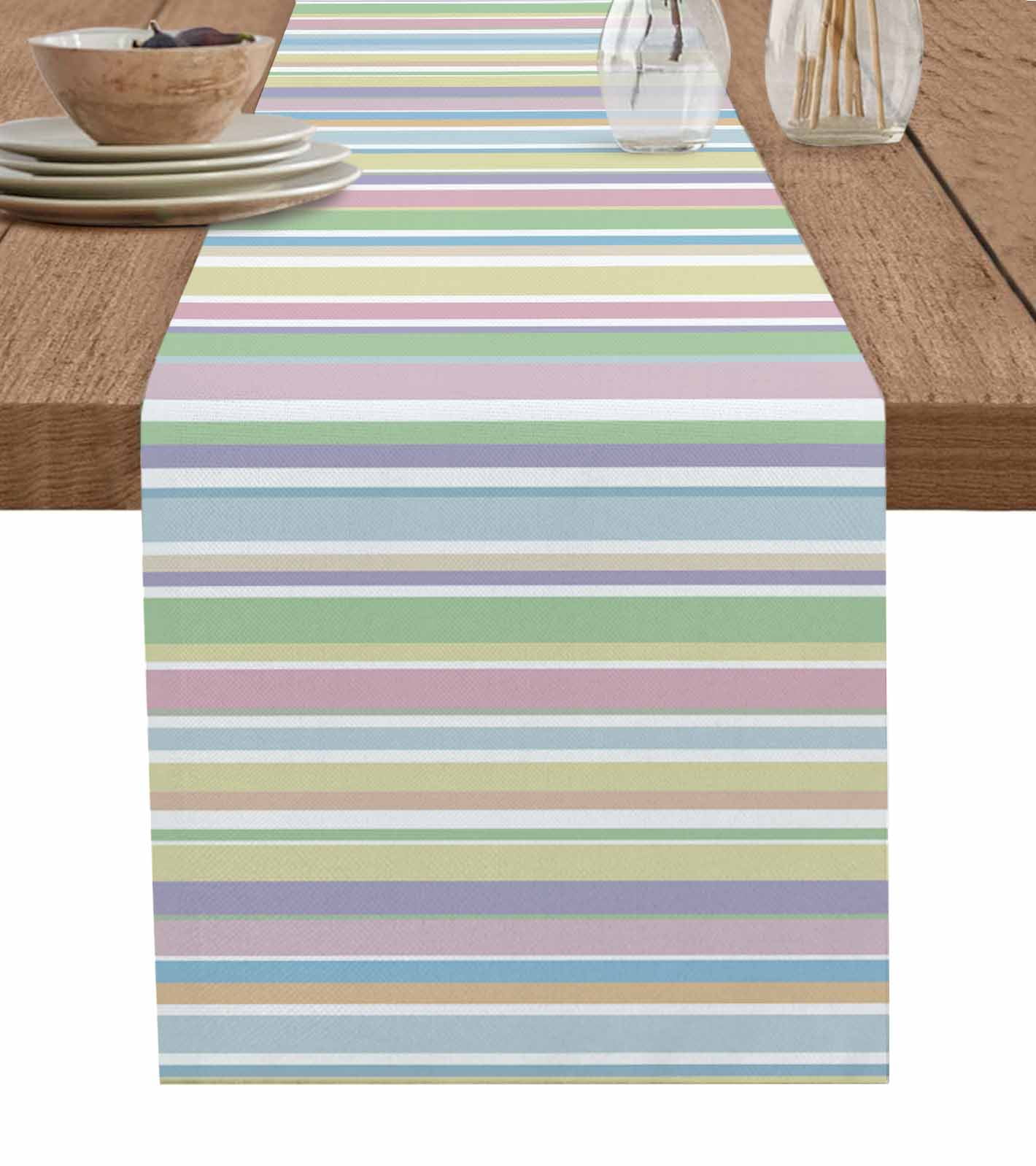 Rainbow Striped Table Runner Geometric Blue Pink Green Purple Yellow ...
