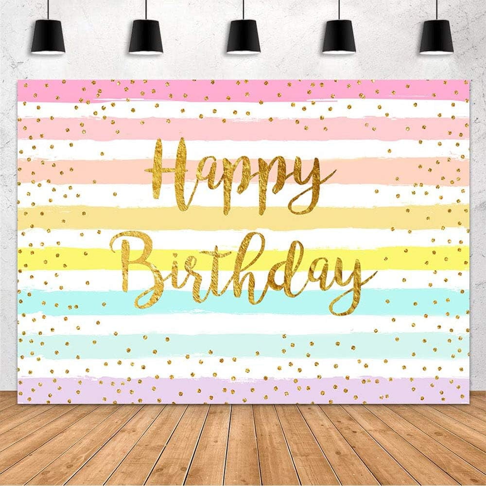 Rainbow Stripes Happy Birthday Backdrop Party Decoration for Childs ...