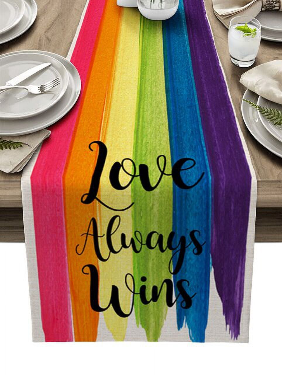 Rainbow Stripes Linen Table Runners Table Decor Reusable Farmhouse ...
