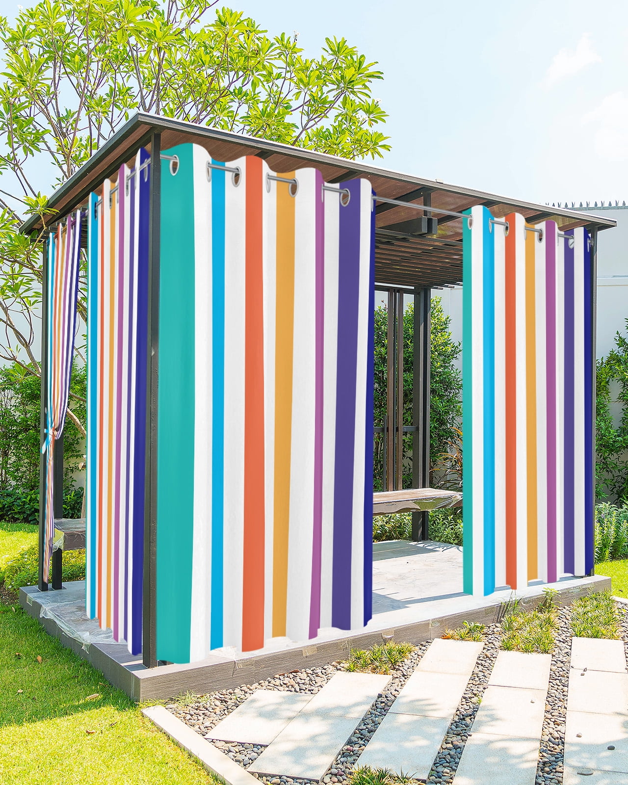 Rainbow Stripes, Outdoor Curtains for Patio, Gradual Modern Geometric ...