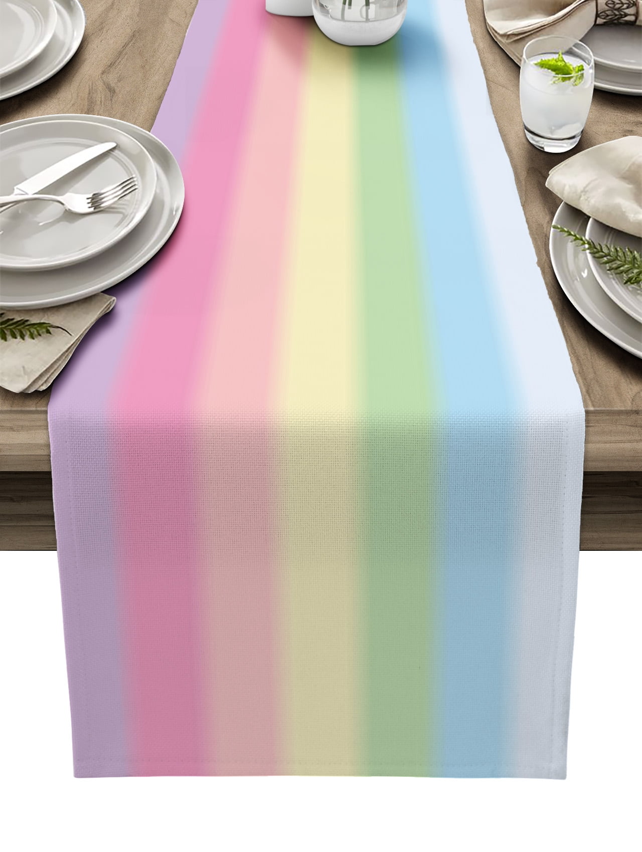 Rainbow Stripes Table Runner - 108 Inch Long, Kitchen Dining Table ...