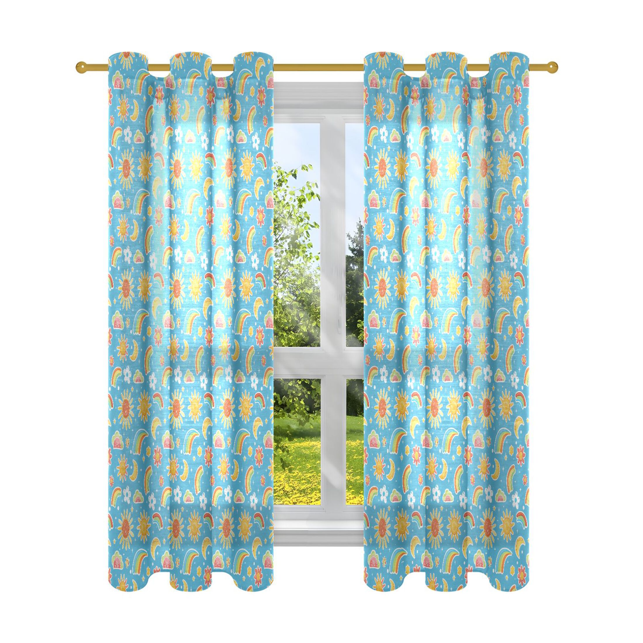 Rainbow Sun Flower Moon Sheer Curtains 2 Panels Set Grommet Drapes for ...