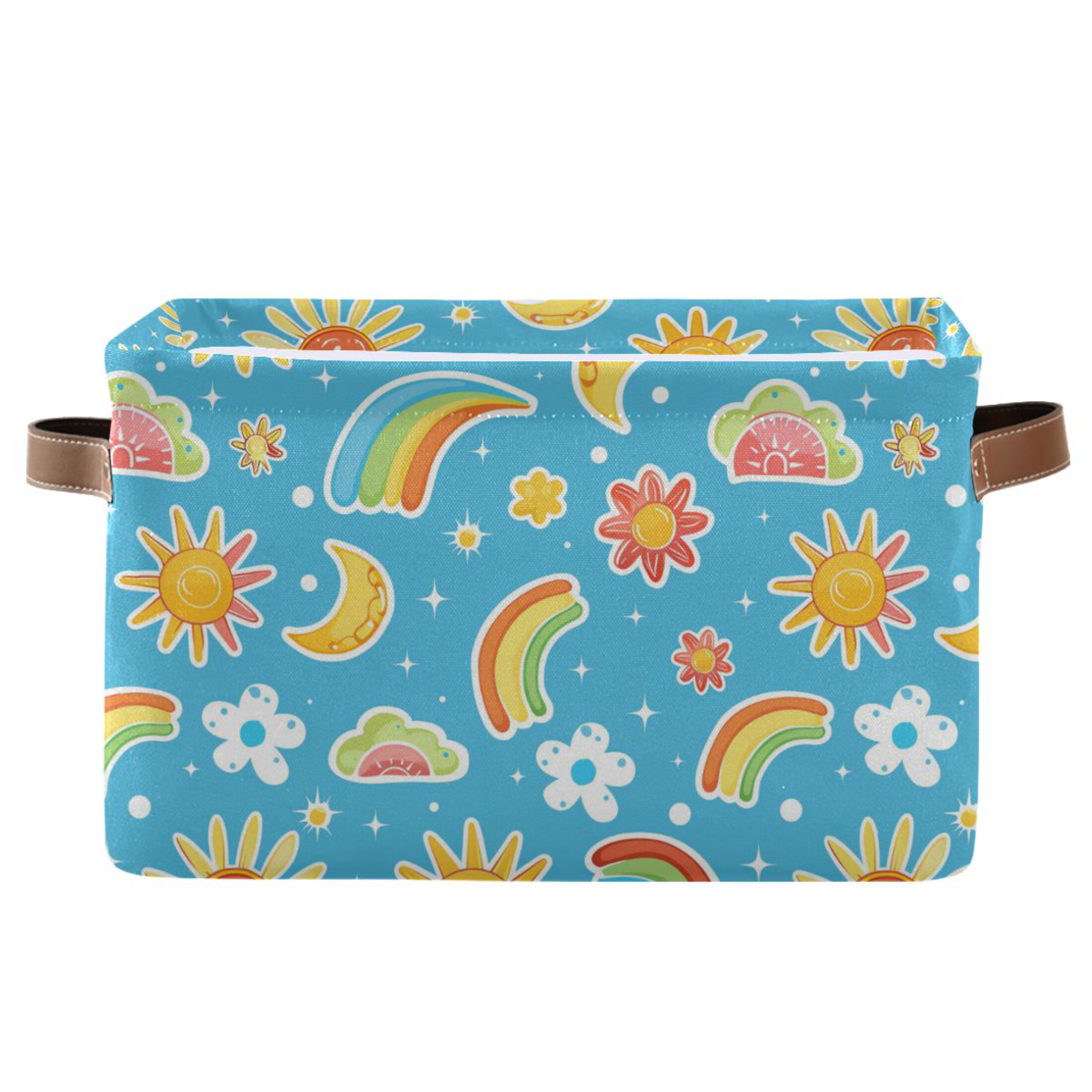 Rainbow Sun Flower Moon Storage Bins with Handle Fabric Organizer ...