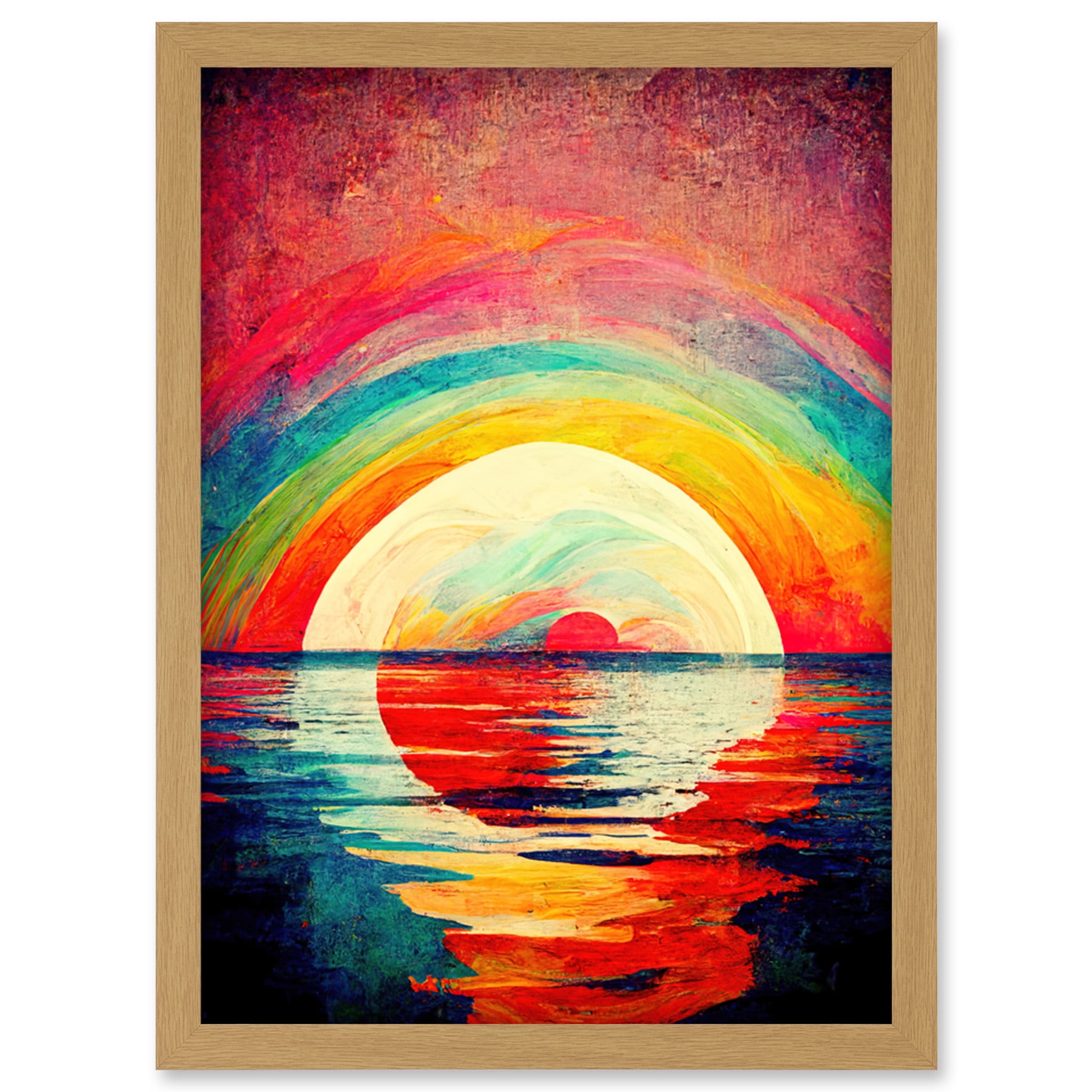 Rainbow Sunset At Sea Vibrant Expressionism Artwork Framed Wall Art ...