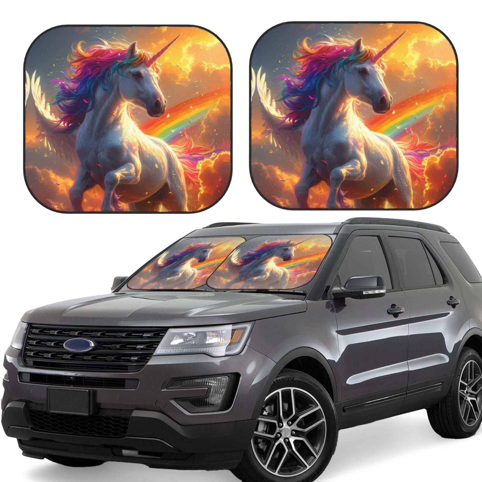 Rainbow Sunset Cloud White Horse Car Windshield Sun Shade - Foldable ...