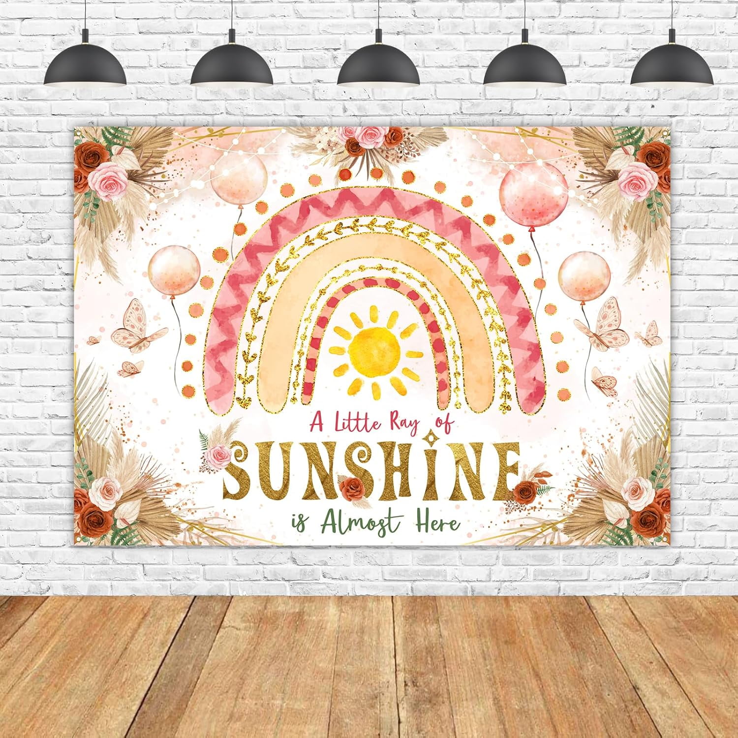Rainbow Sunshine Baby Shower Backdrop Boho A Little Ray of Sunshine is ...